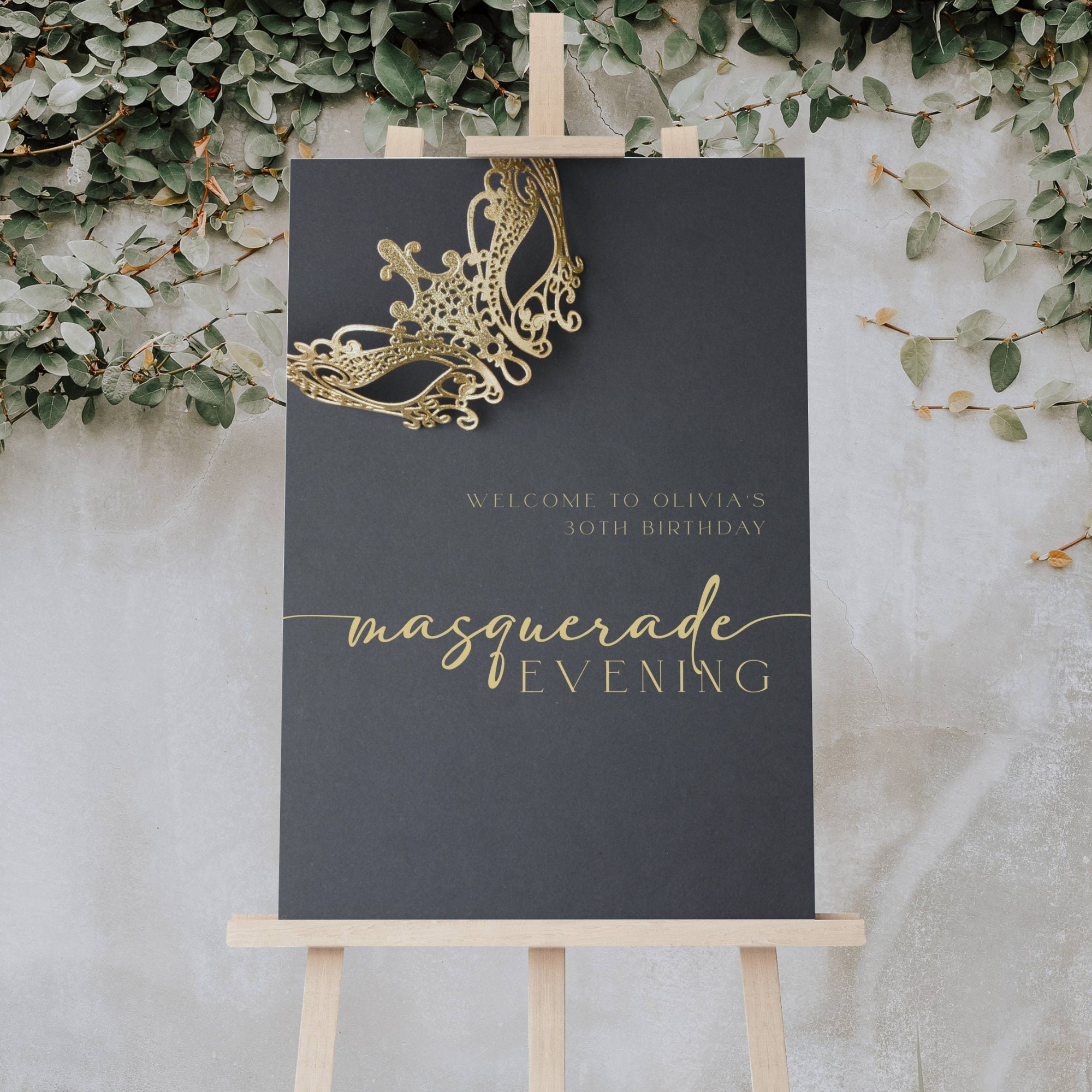 Black Gold Masquerade Party Welcome Sign Template INSTANT DOWNLOAD Mask ...