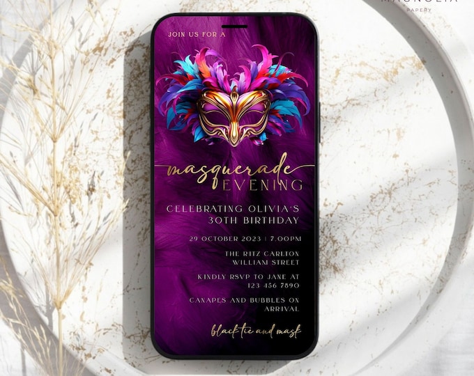 Masquerade Ball Birthday Party Invitation, Prom Invitation, Ticket ...