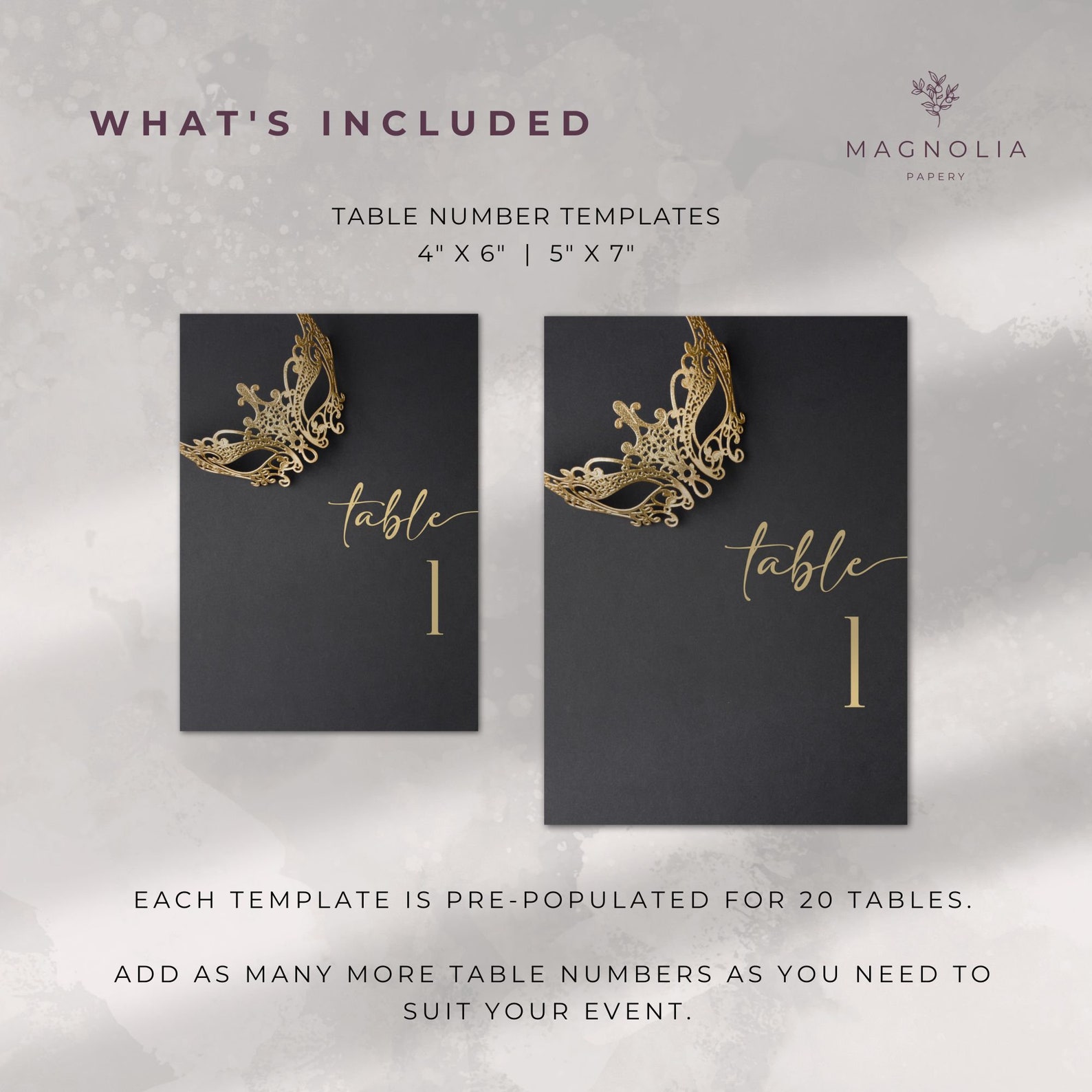 Black Gold Masquerade Party Table Number Template INSTANT DOWNLOAD ...