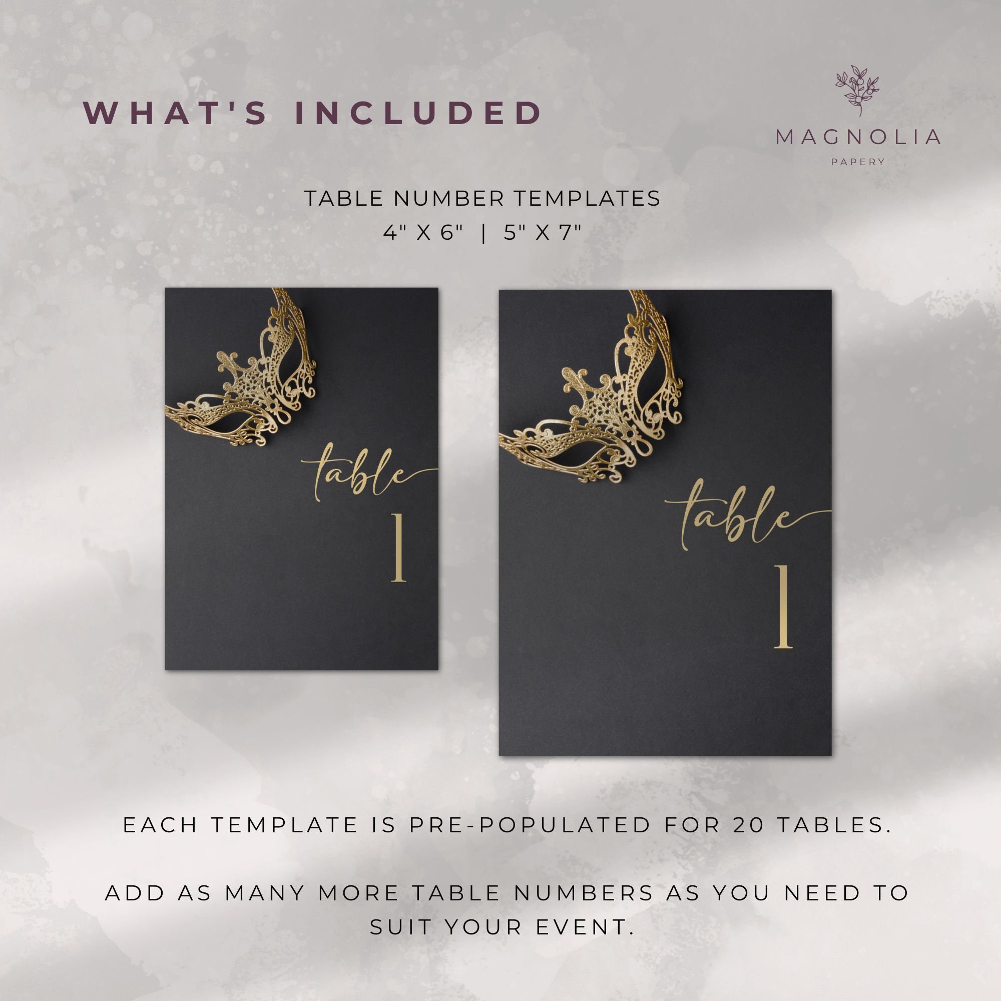 Black Gold Masquerade Party Table Number Template INSTANT DOWNLOAD ...