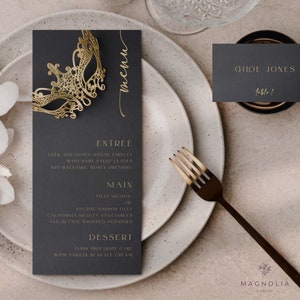 Black Gold Masquerade Party Menu Template INSTANT DOWNLOAD Dinner Menu ...