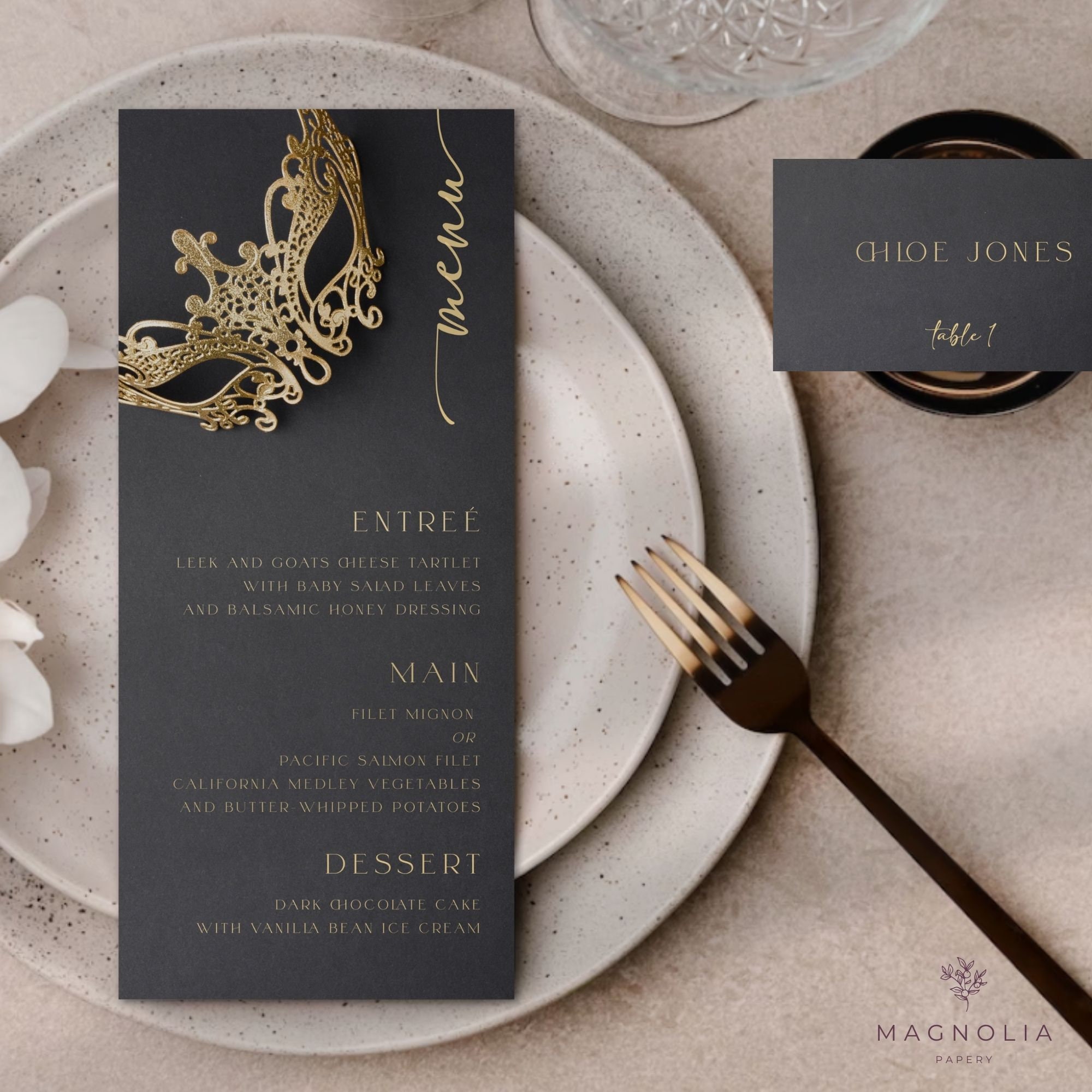 Black Gold Masquerade Party Menu Template INSTANT DOWNLOAD Dinner Menu ...