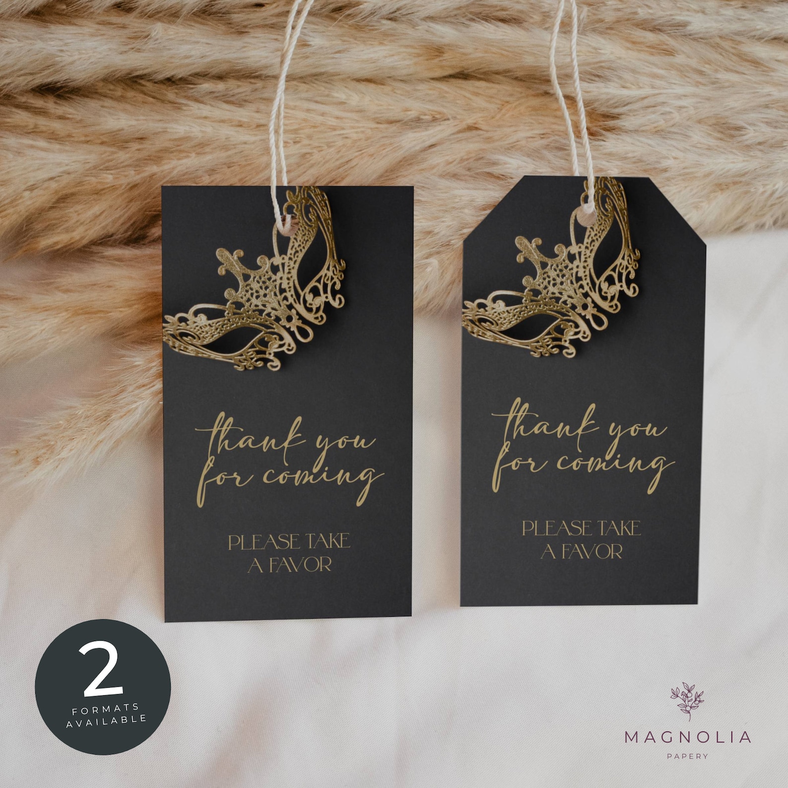 Black Gold Masquerade Party Thank You Favor Tag Template INSTANT ...