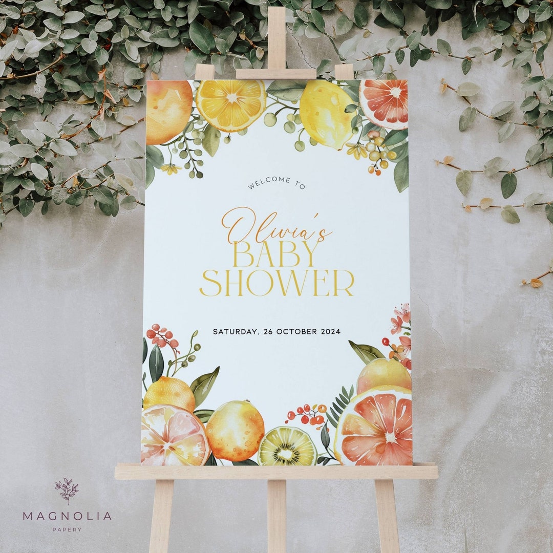 Citrus Floral Baby Shower Welcome Sign Template INSTANT DOWNLOAD ...