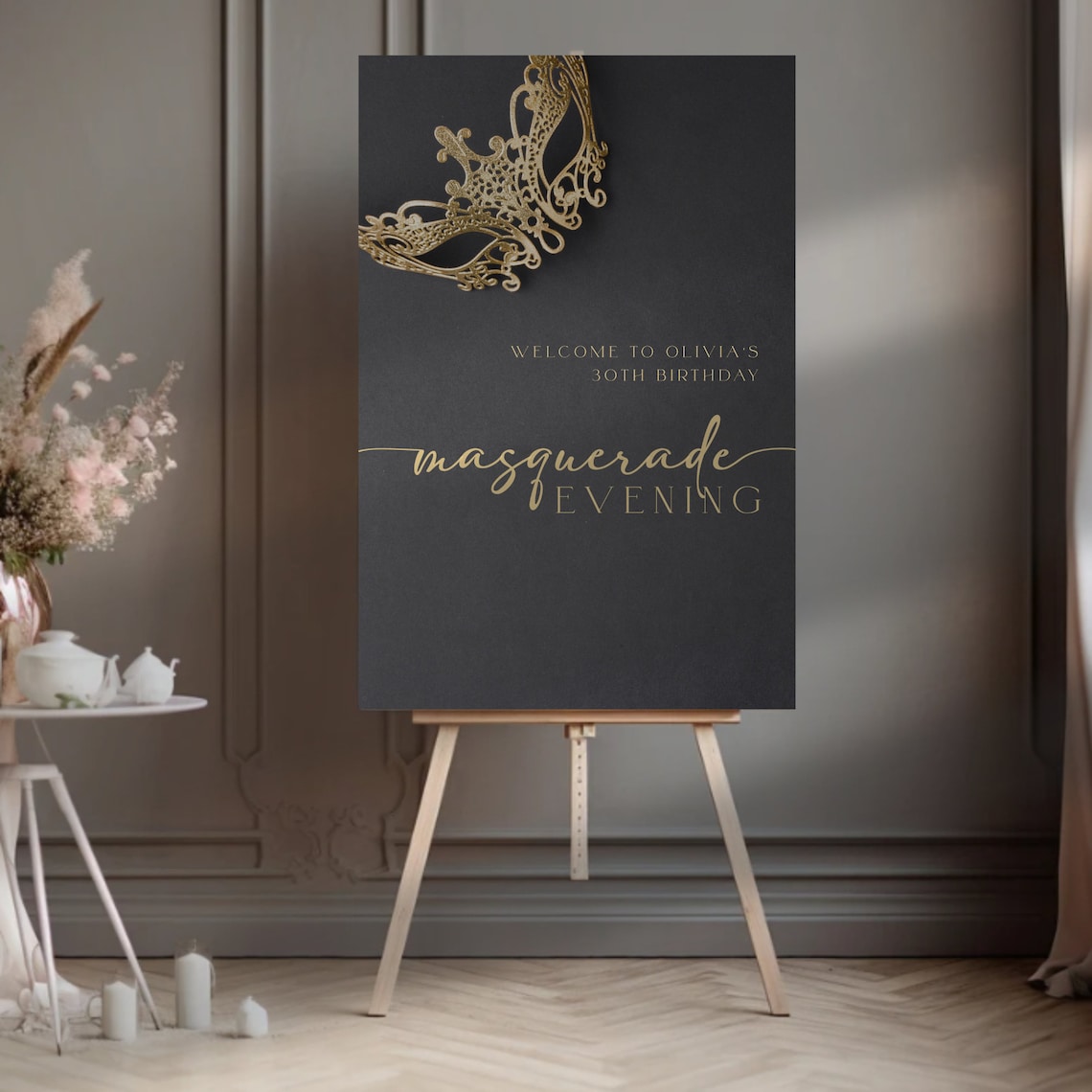 Black Gold Masquerade Party Welcome Sign Template INSTANT DOWNLOAD Mask ...