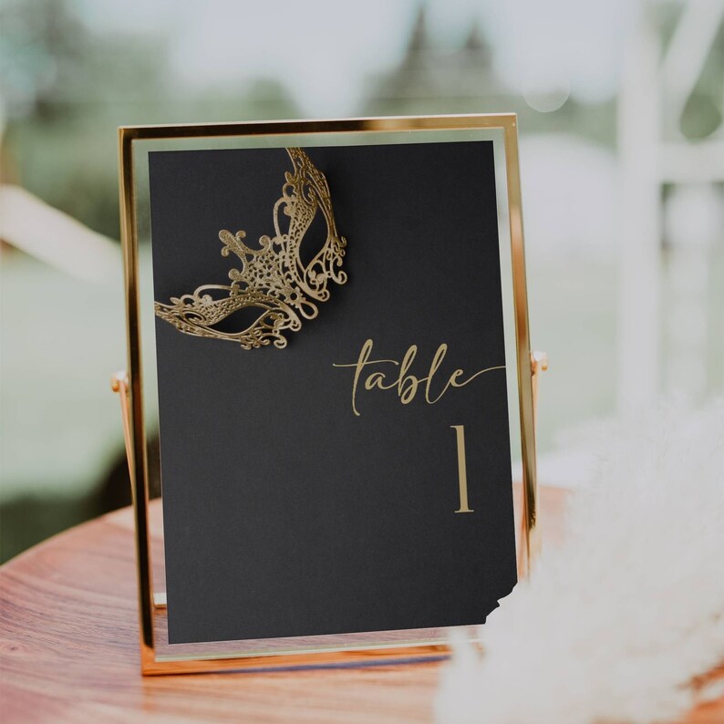 Black Gold Masquerade Party Table Number Template INSTANT DOWNLOAD ...
