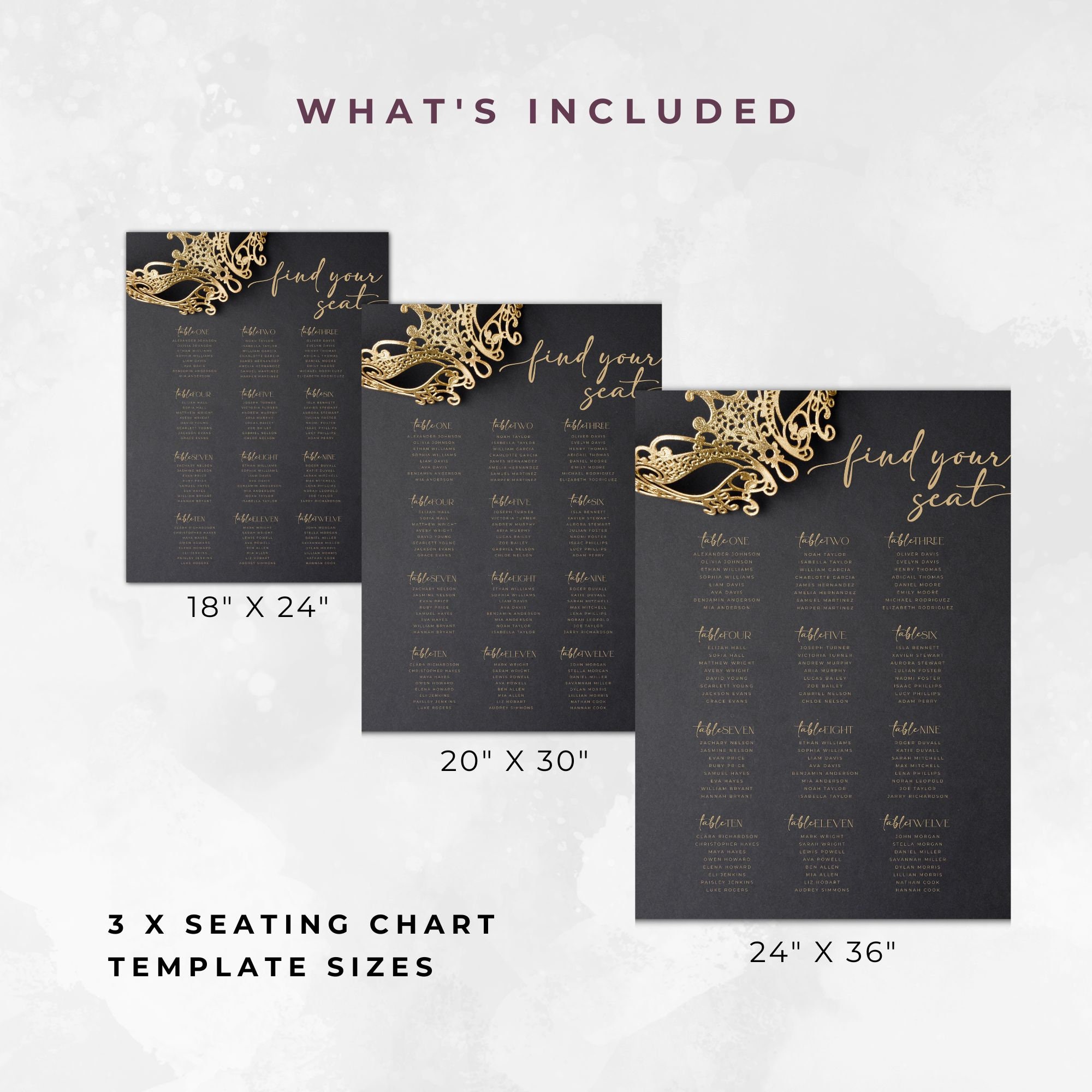 Black Gold Masquerade Party Seating Chart Sign Template INSTANT ...