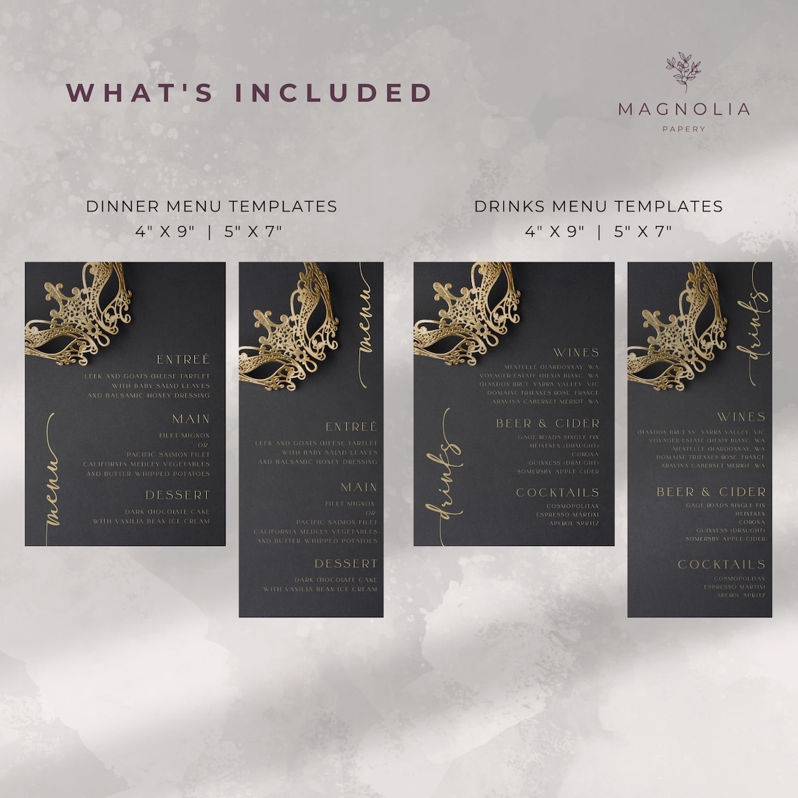 Black Gold Masquerade Party Menu Template INSTANT DOWNLOAD Dinner Menu ...