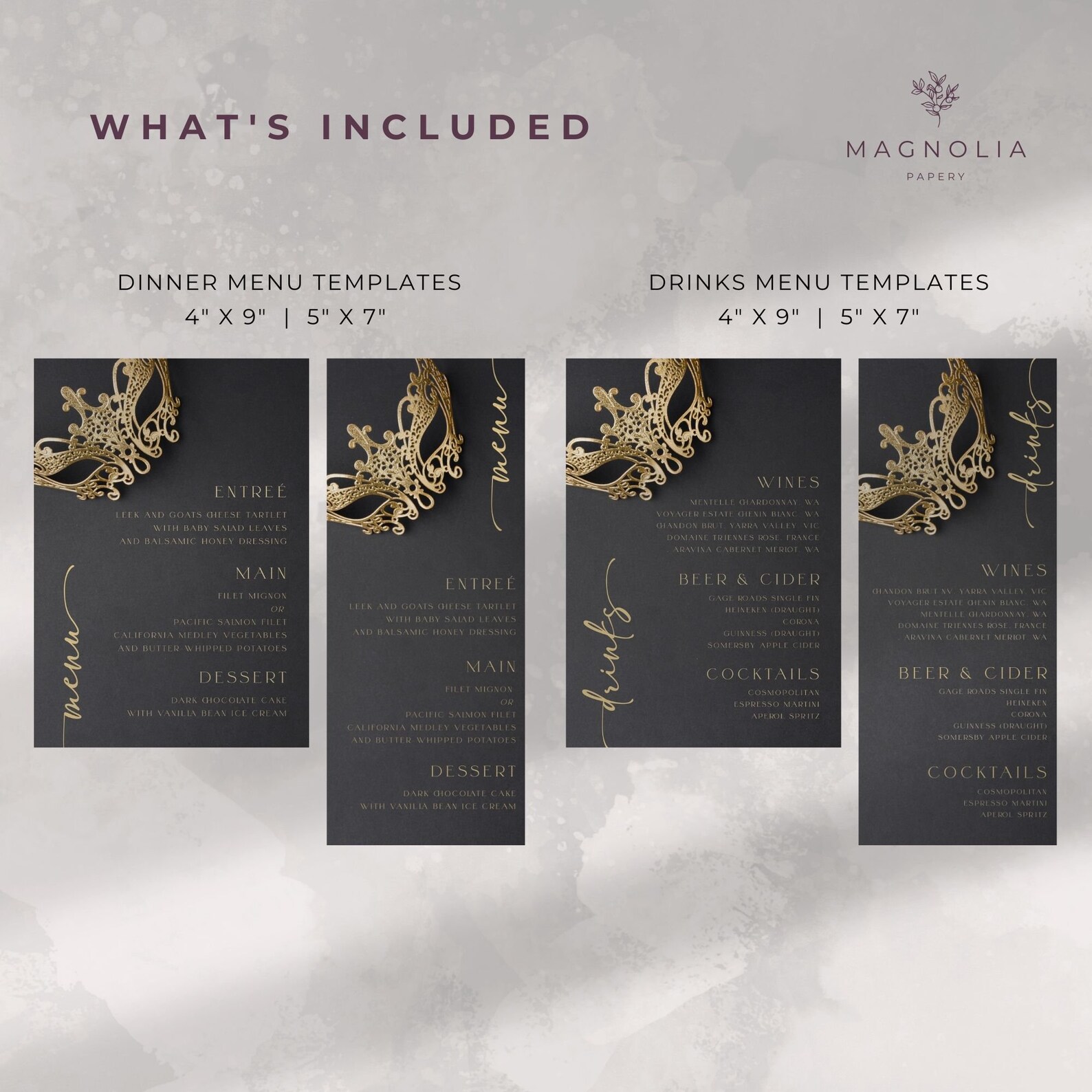 Black Gold Masquerade Party Menu Template INSTANT DOWNLOAD Dinner Menu ...