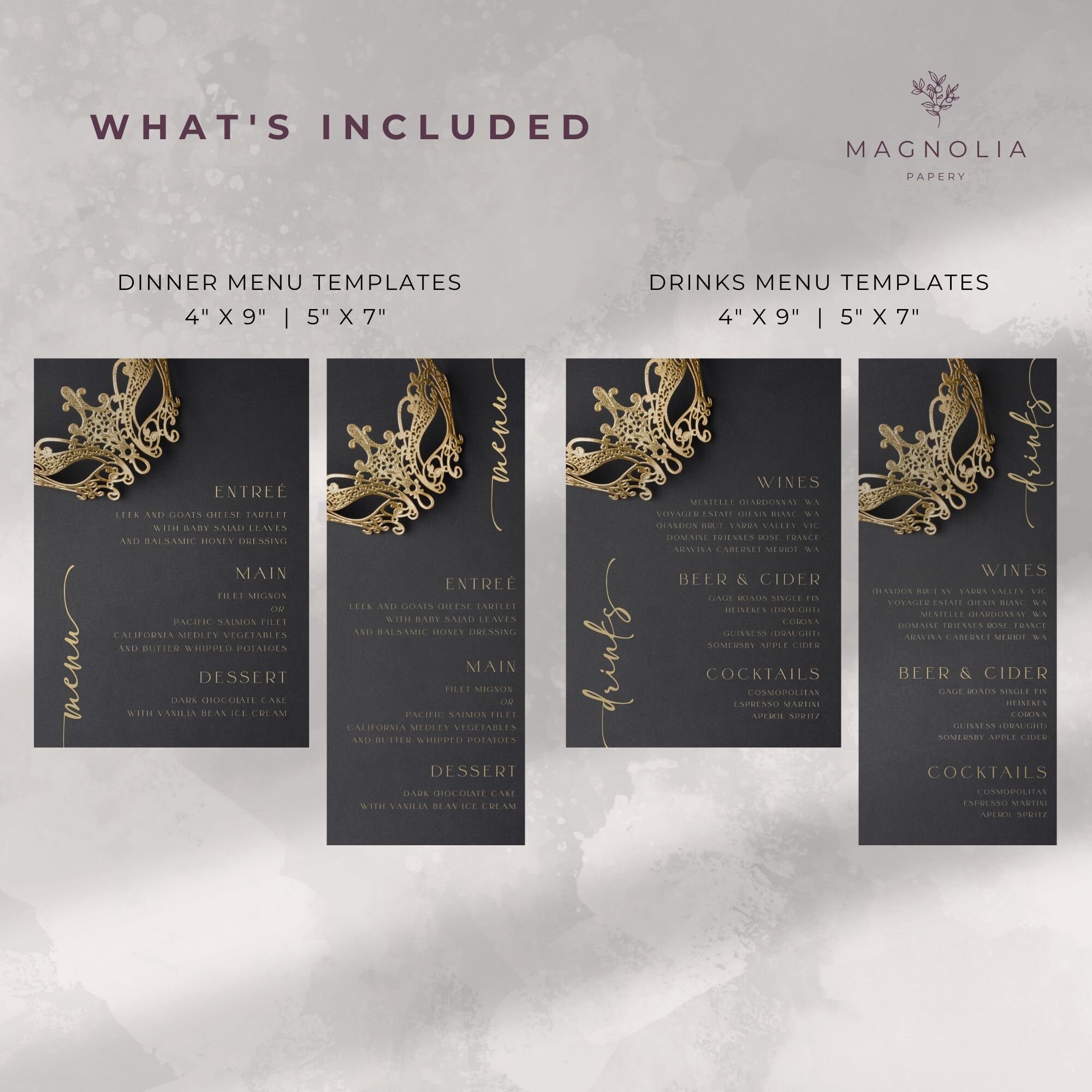 Black Gold Masquerade Party Menu Template INSTANT DOWNLOAD Dinner Menu ...