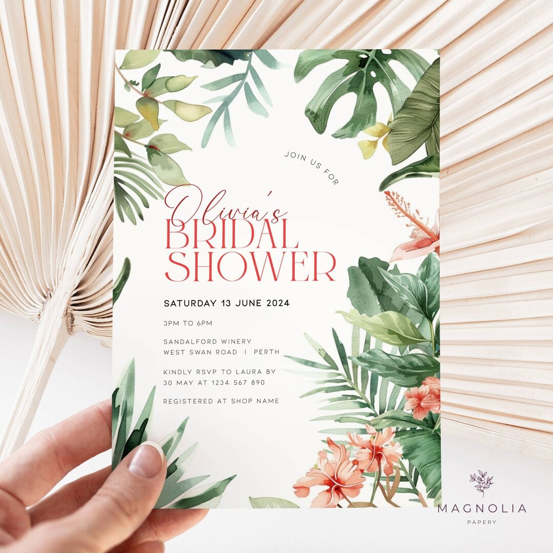 Tropical Watercolor Greenery Floral Bridal Shower Invitation EDITABLE ...