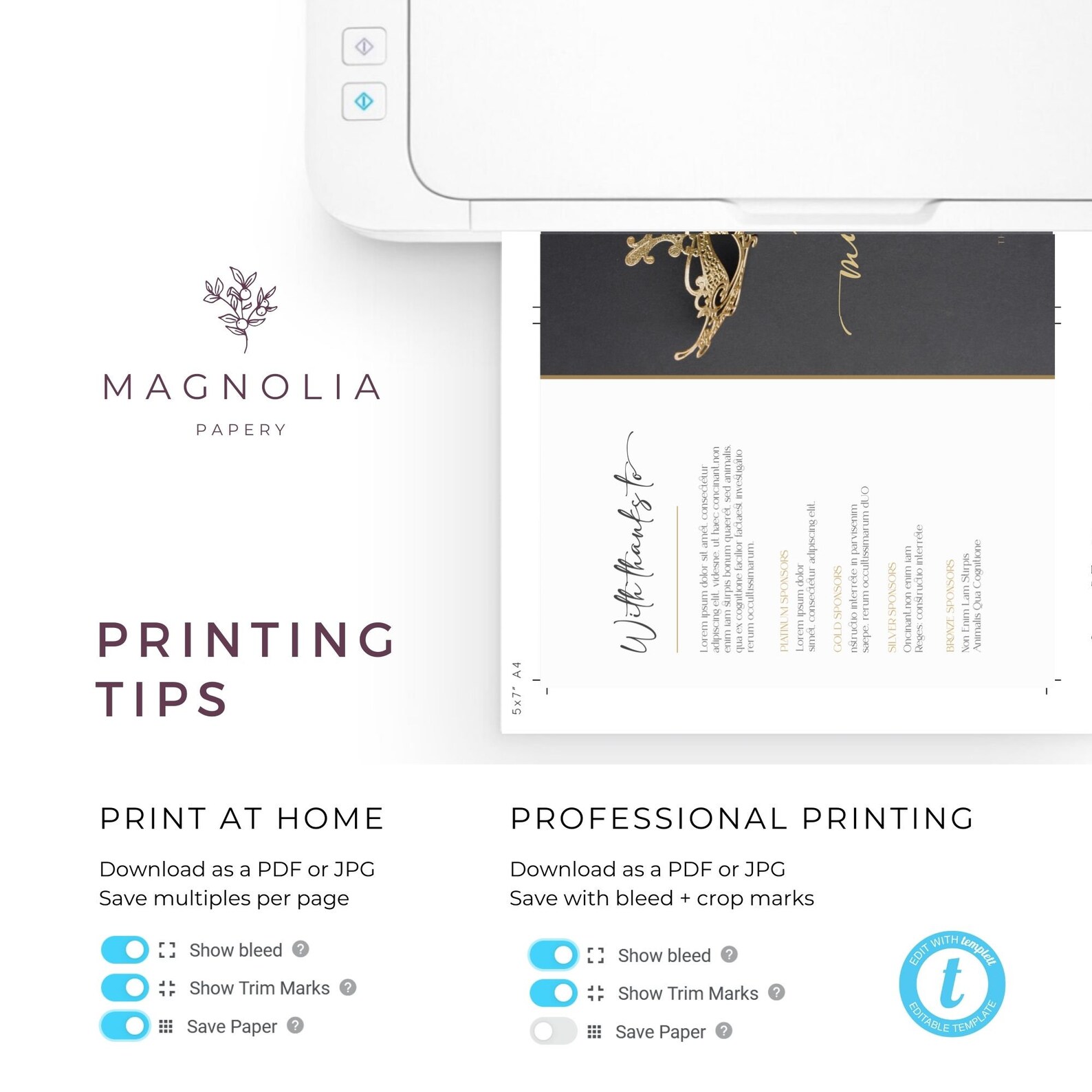 Black Gold Masquerade Party Program Template INSTANT DOWNLOAD Event ...