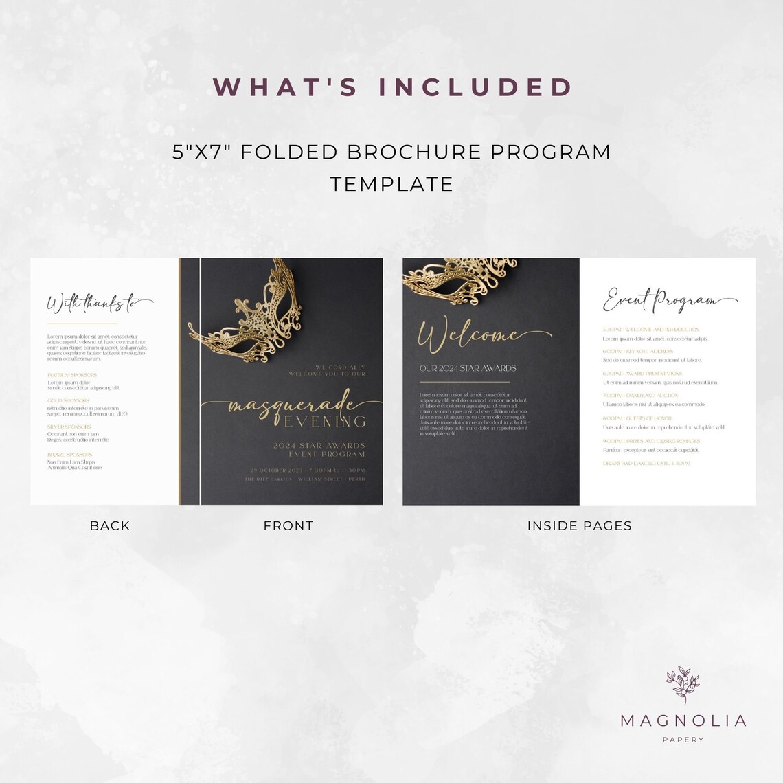Black Gold Masquerade Party Program Template INSTANT DOWNLOAD Event ...