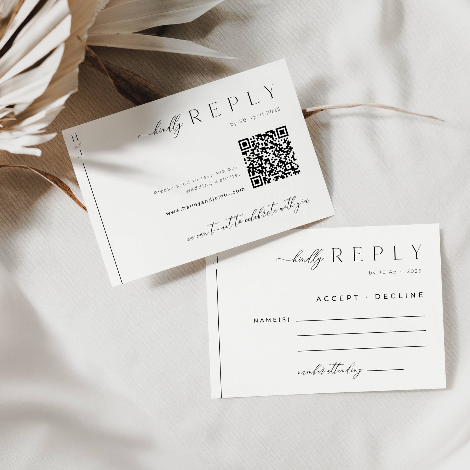 Modern RSVP QR Code Postcard, Minimalist Wedding Response Card, Wedding ...