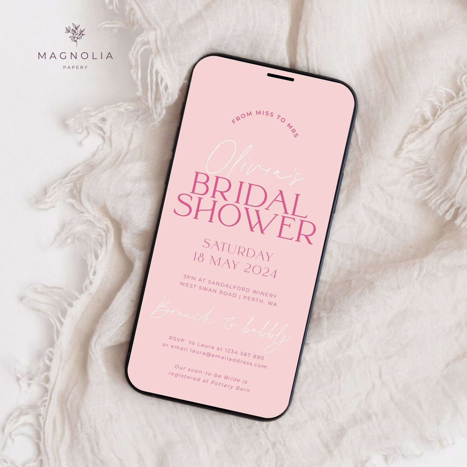 Hot Pink Bridal Shower Mobile Phone Evite Template, Modern Printable ...