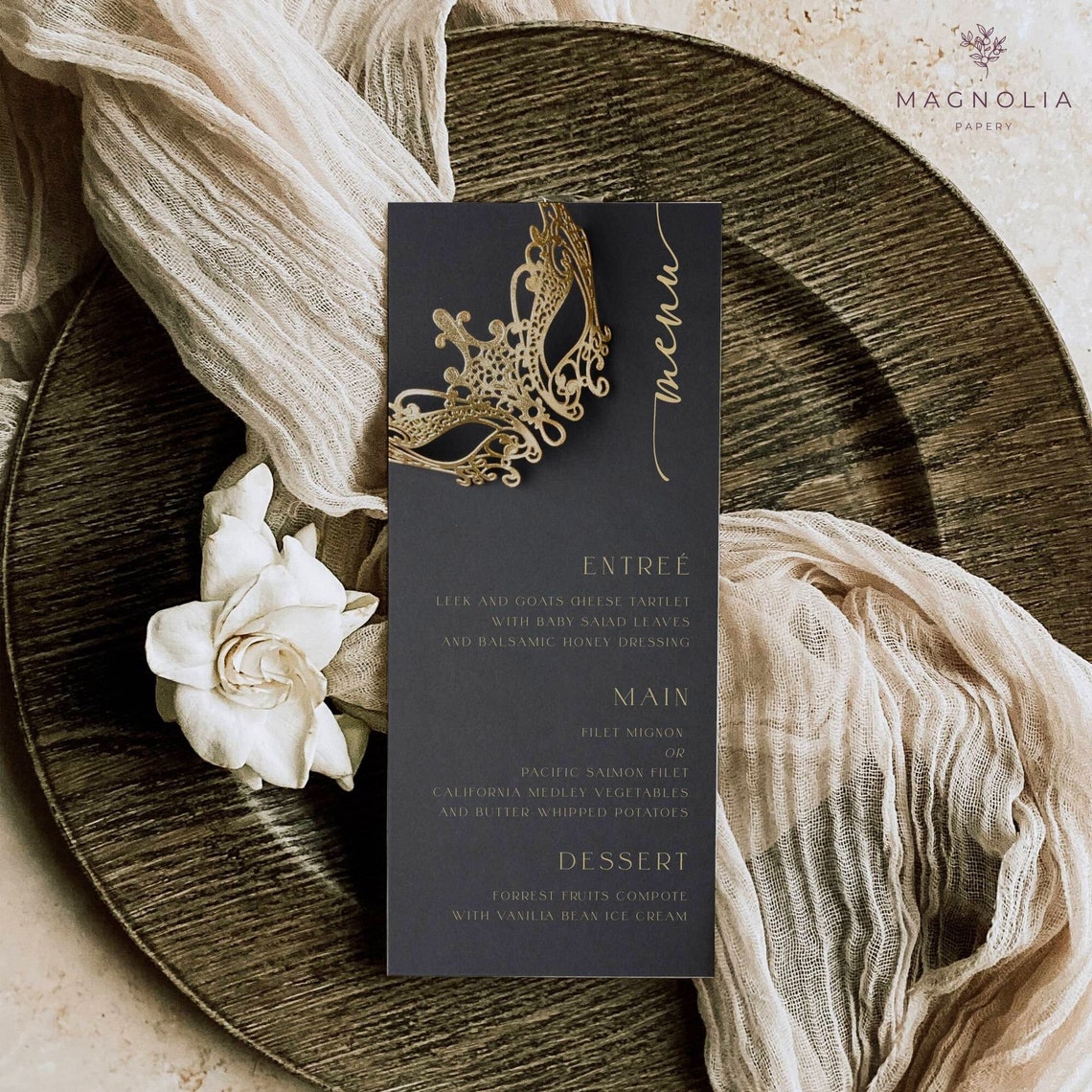 Black Gold Masquerade Party Menu Template INSTANT DOWNLOAD Dinner Menu ...