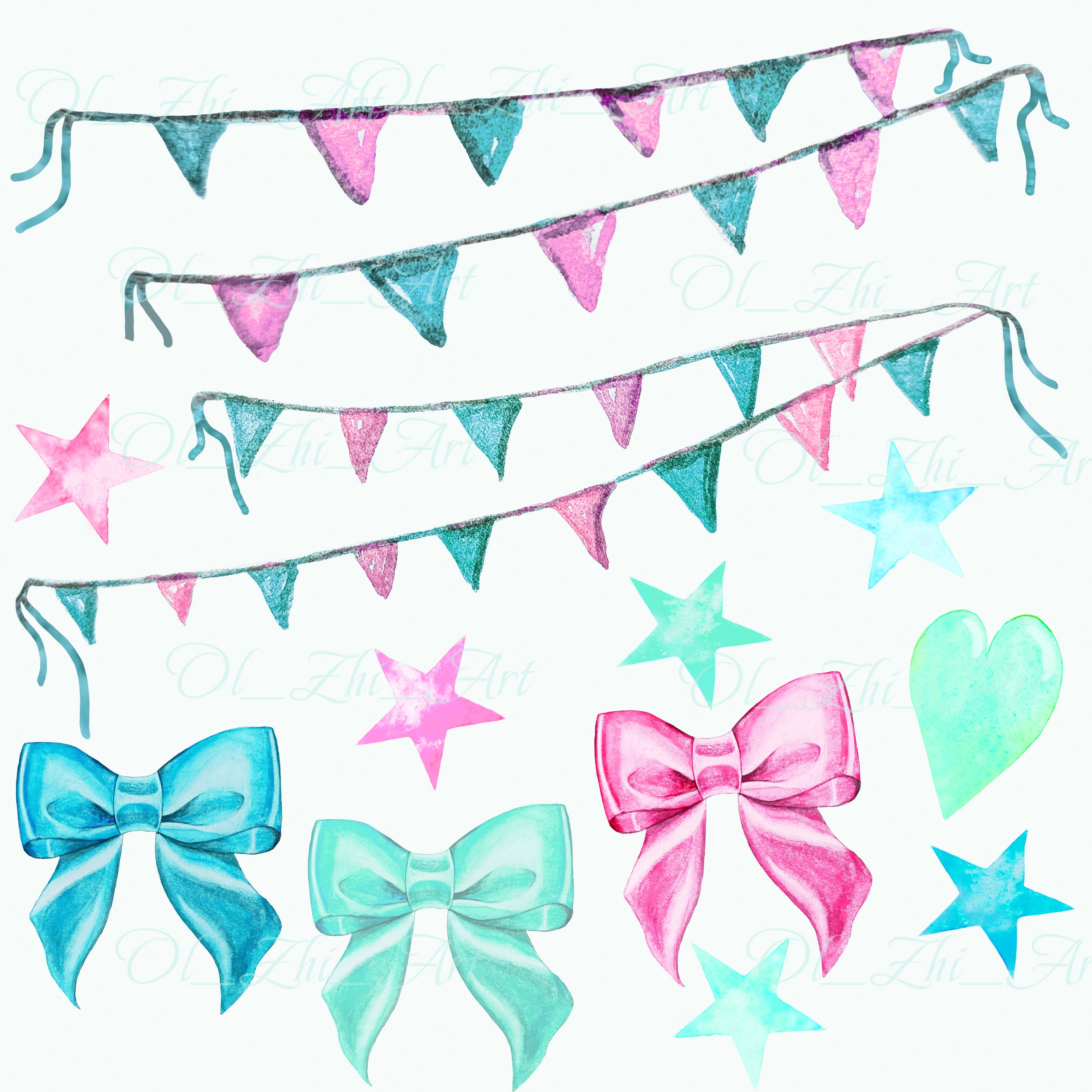 Watercolor Clipart Party, Happy Birthday Clipart, Flags Clipart ...