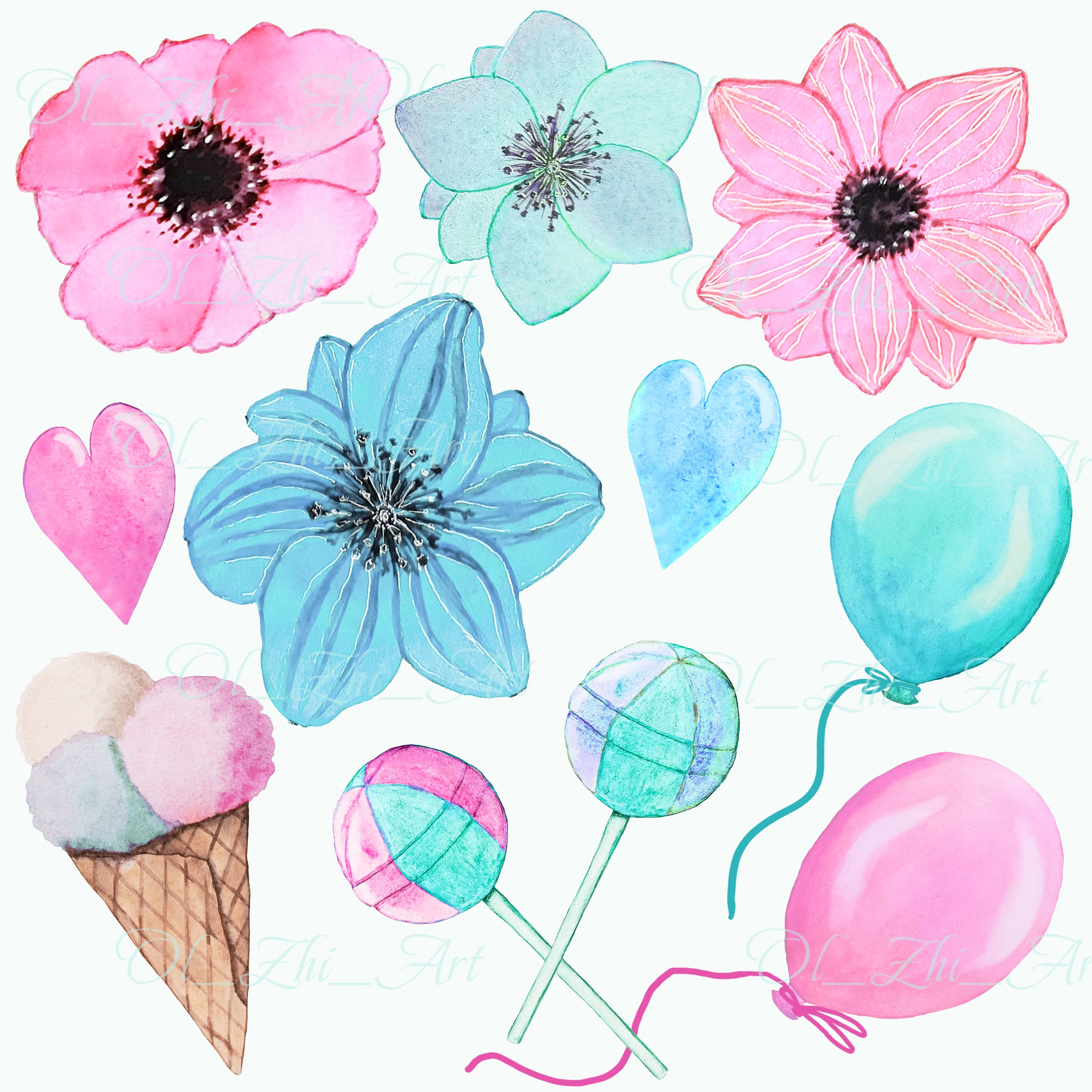Watercolor Clipart Party, Happy Birthday Clipart, Flags Clipart ...