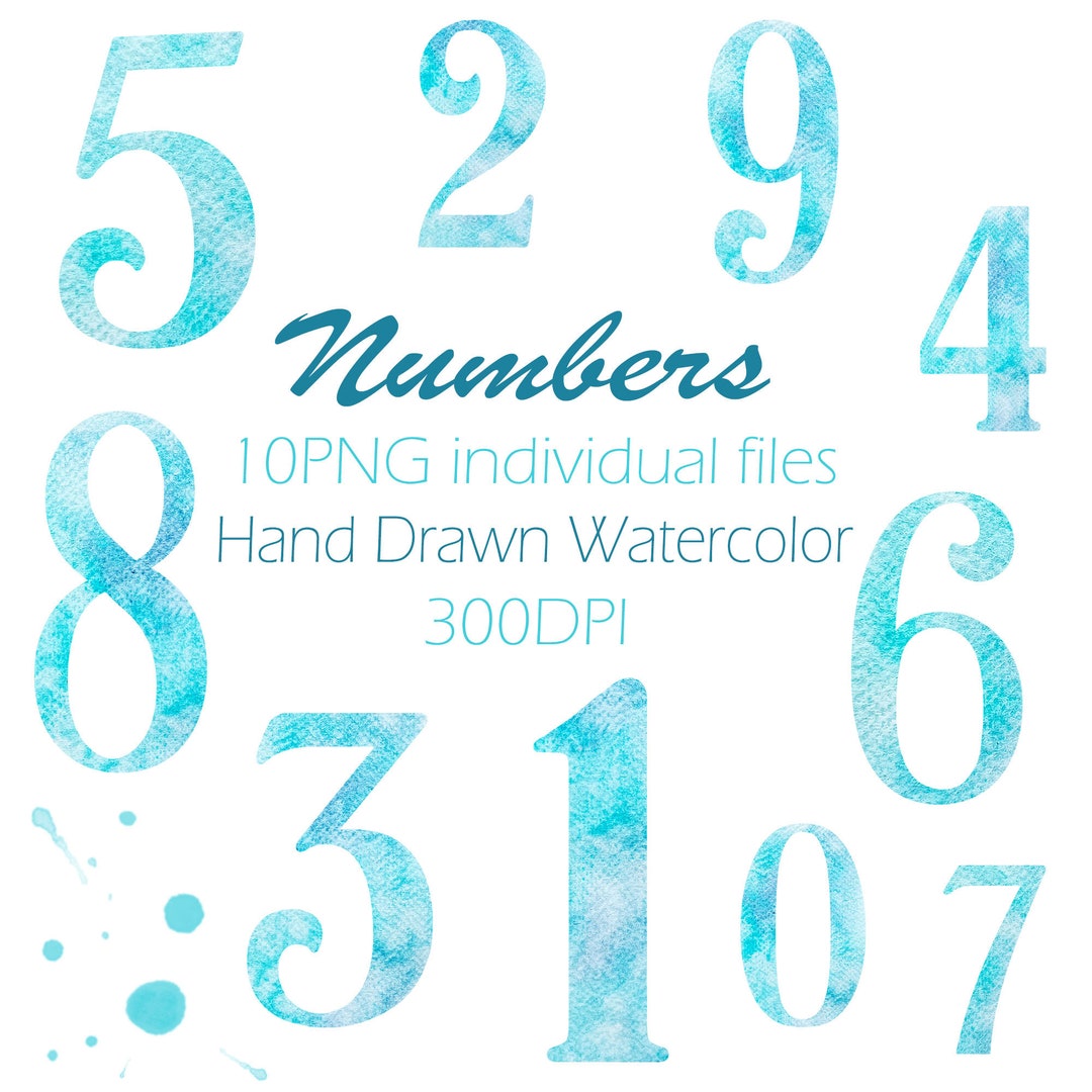 Watercolor Numbers Clipart, Symbols Digital Individual PNG Numbers ...