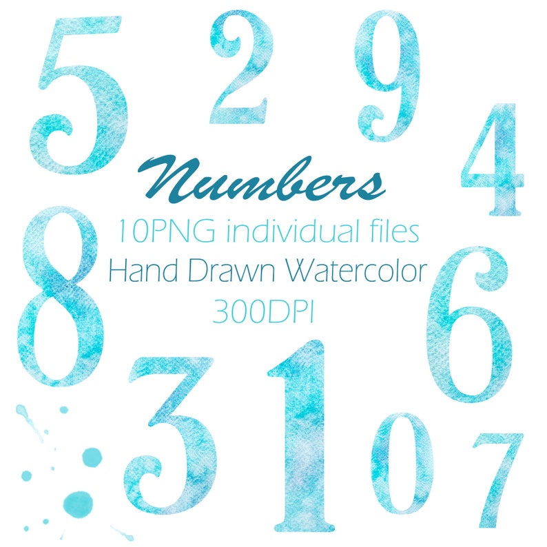 Watercolor Numbers Clipart, Symbols Digital Individual PNG Numbers ...