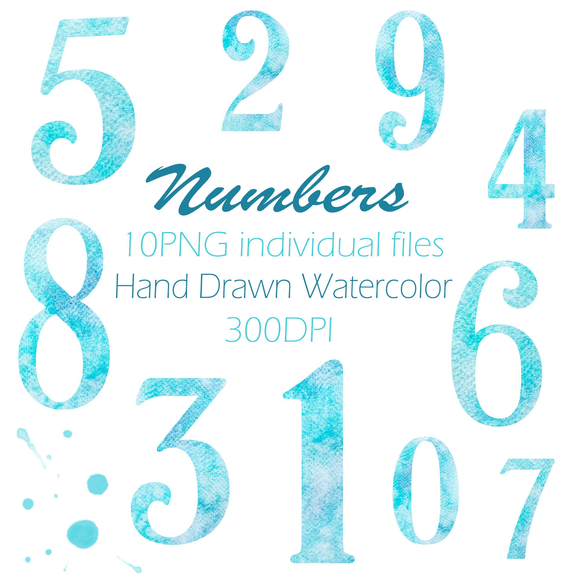 Watercolor Numbers Clipart, Symbols Digital Individual PNG Numbers ...