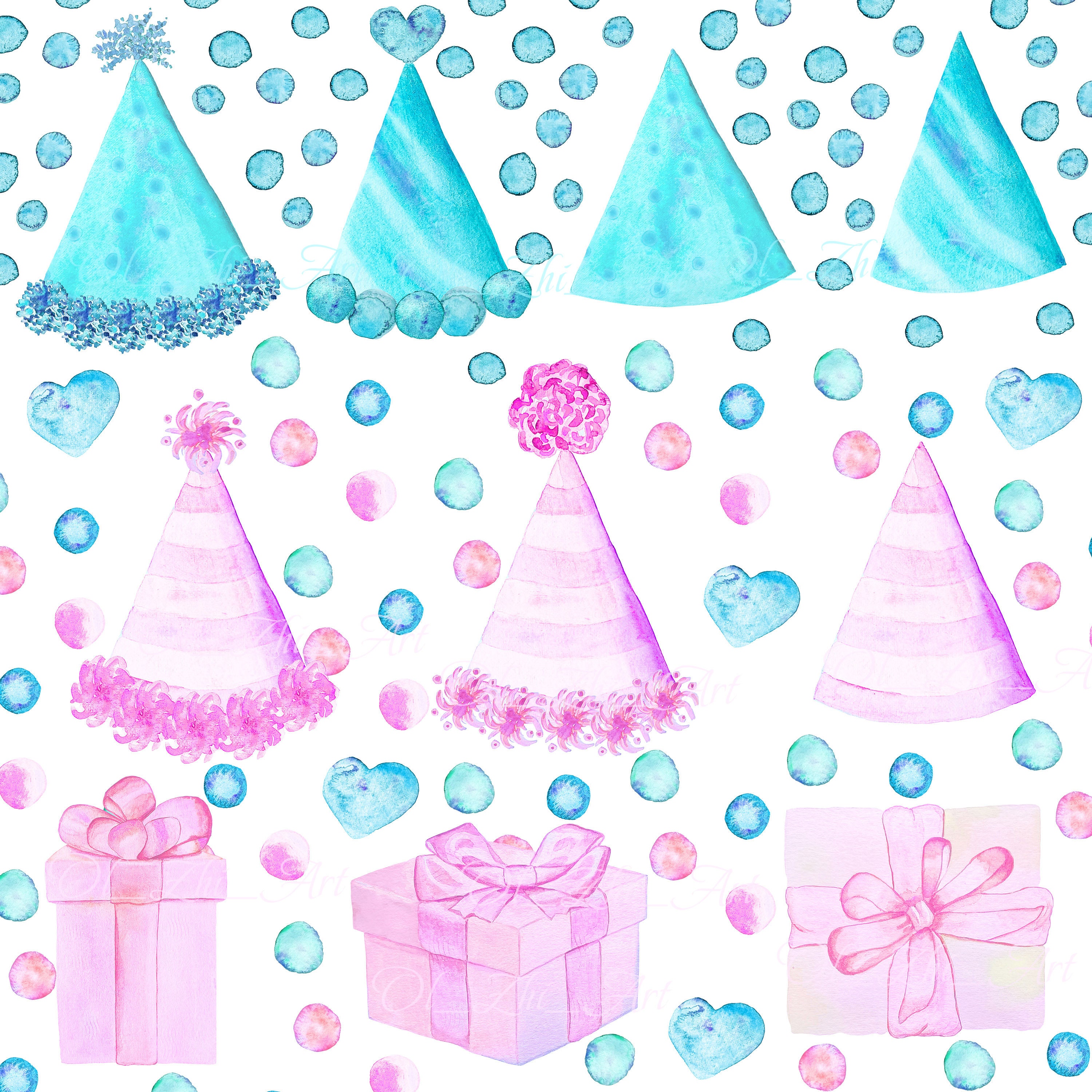 Watercolor Clipart Party, Happy Birthday Clipart, Flags Clipart ...