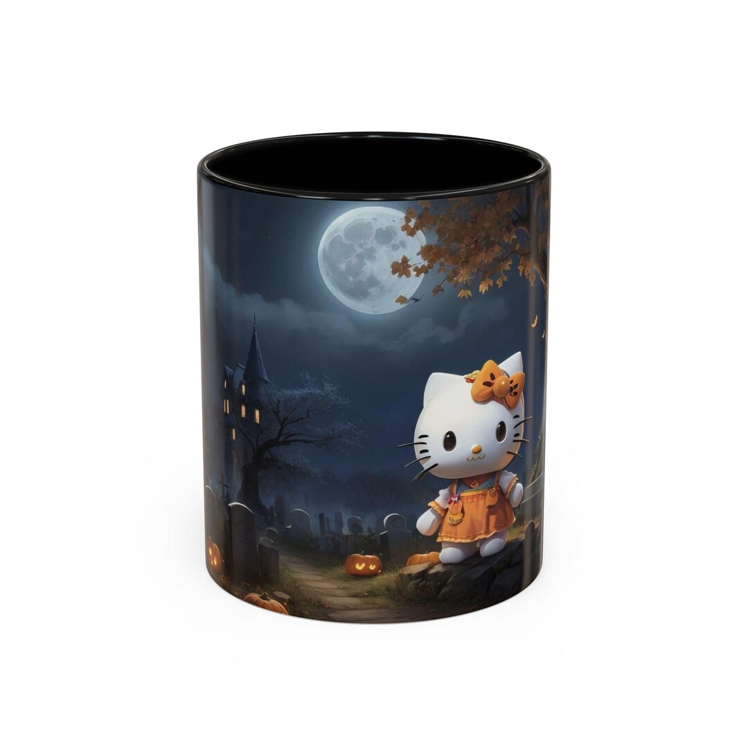 Halloween Coffee Mug 11oz Spooky Graveyard Hello Kitty, Full Moon, Bats ...