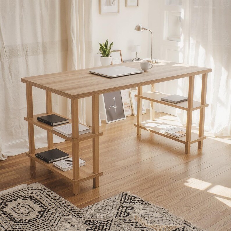 Modern Beech Wood Study Desk | Natural Wooden Workstation | Home Office ...