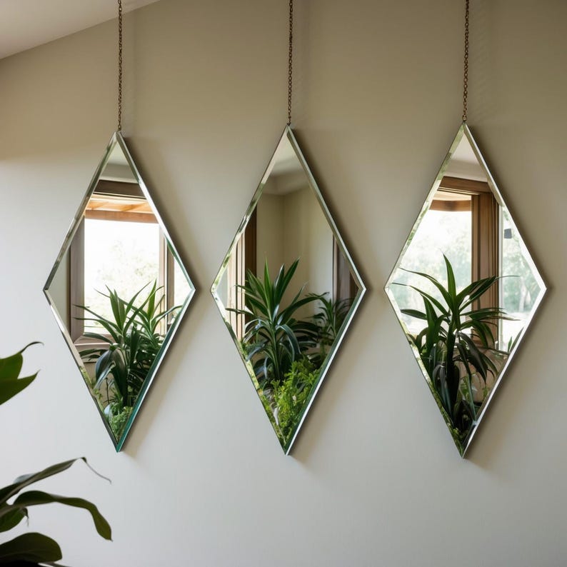 Diamond Mirror, Decorative Wall Mirror, Trendy Mirrors, Geometric Wall ...