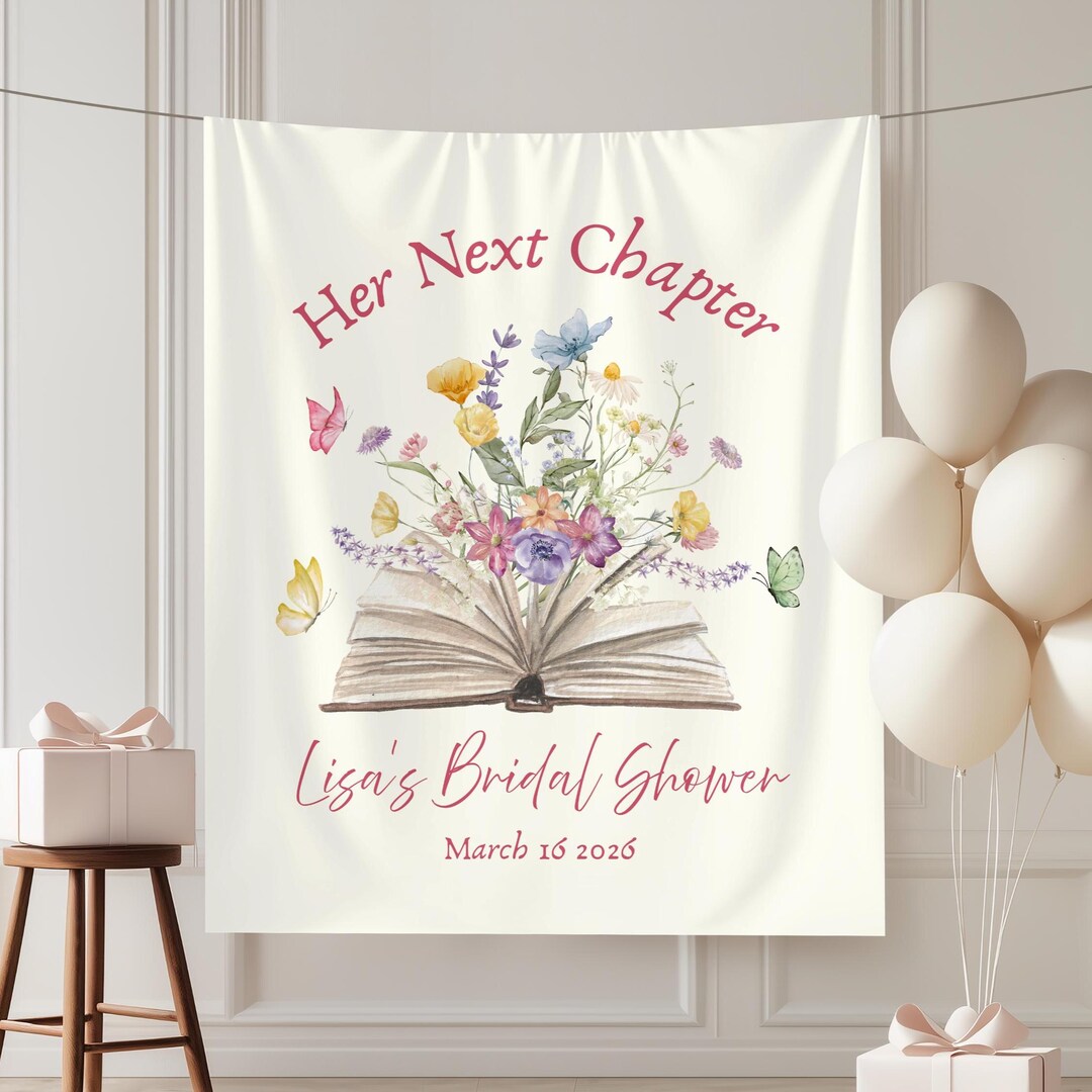 Her Next Chapter Bridal Shower Banner - Custom Floral Book Theme ...