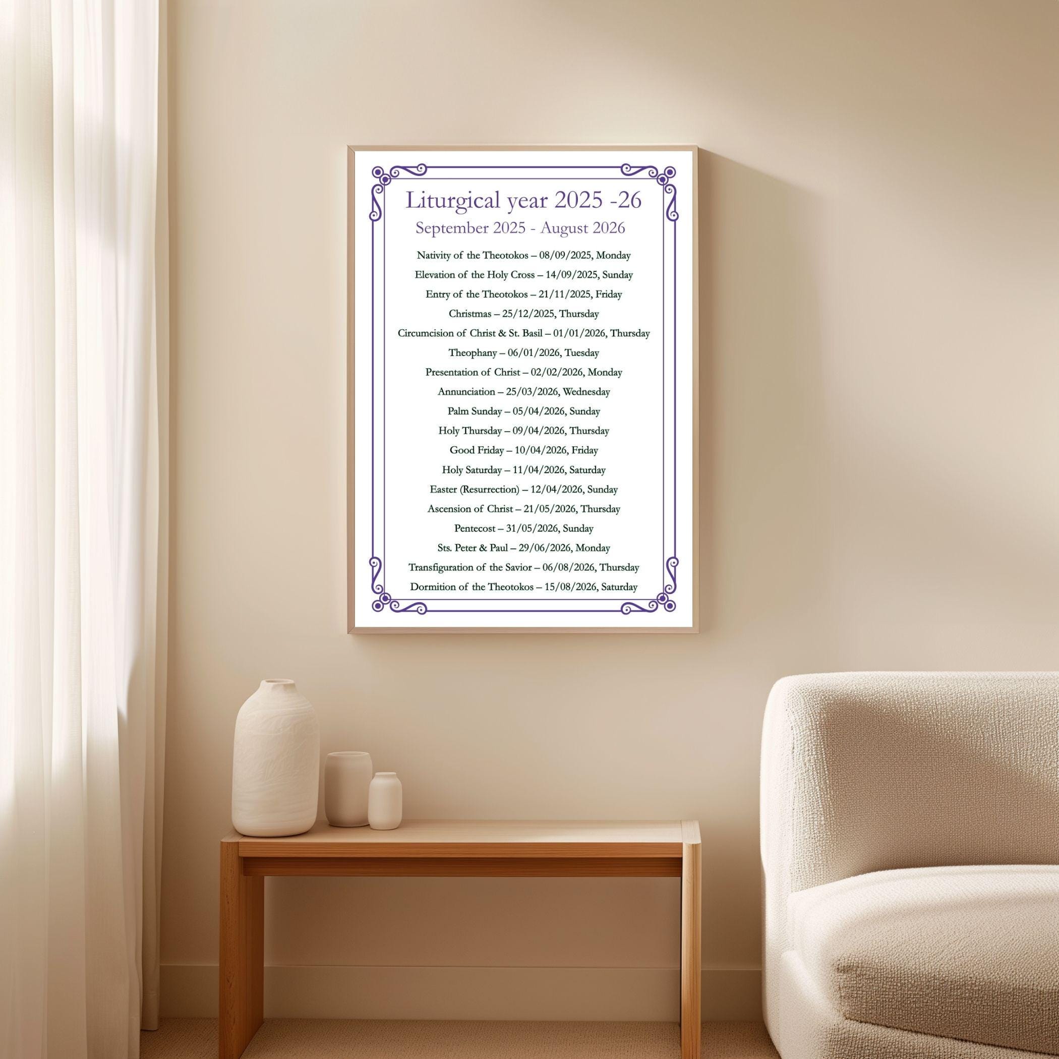 Orthodox Christian Liturgical Calendar 2025-2026: Feast Days Wall Art ...