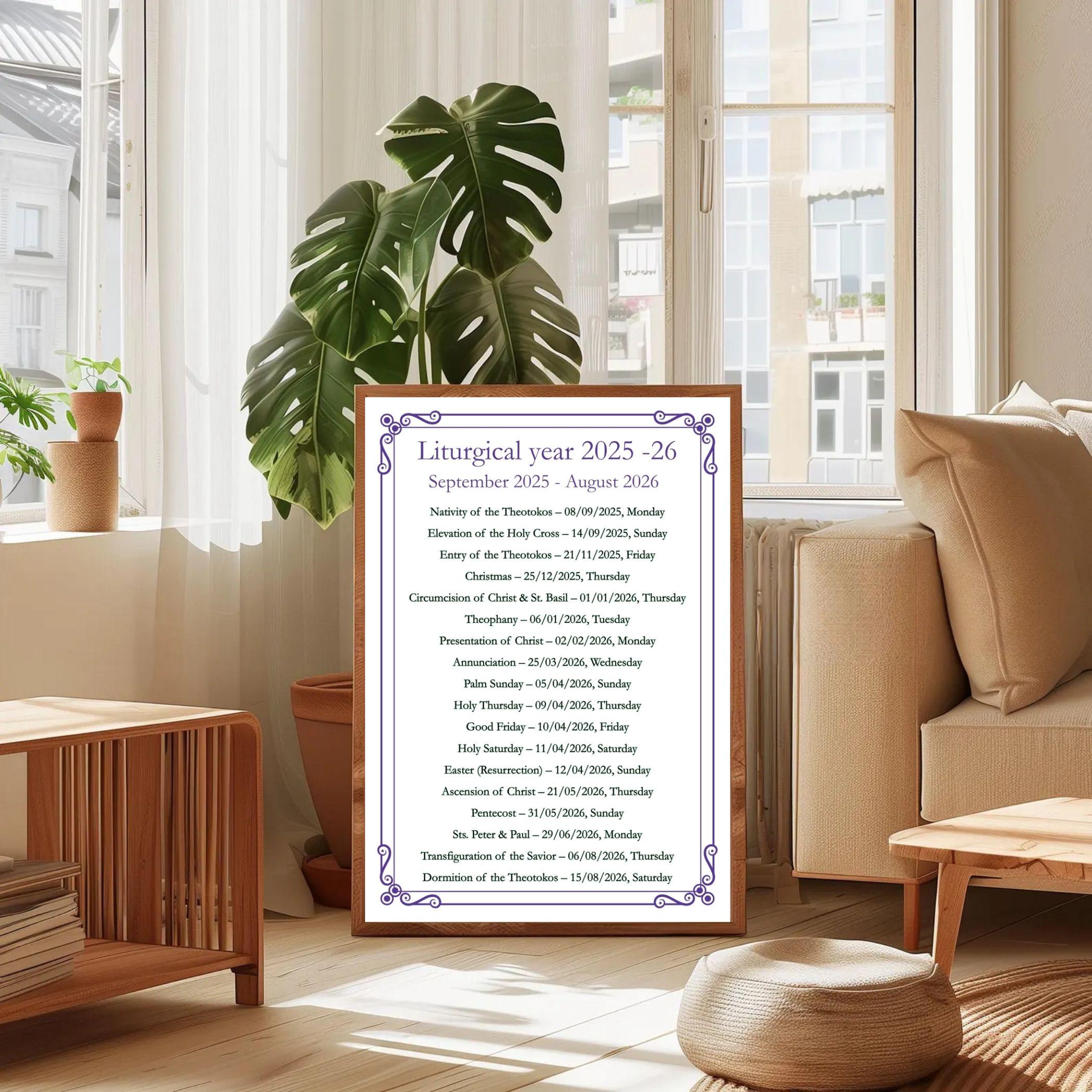 Orthodox Christian Liturgical Calendar 2025-2026: Feast Days Wall Art ...