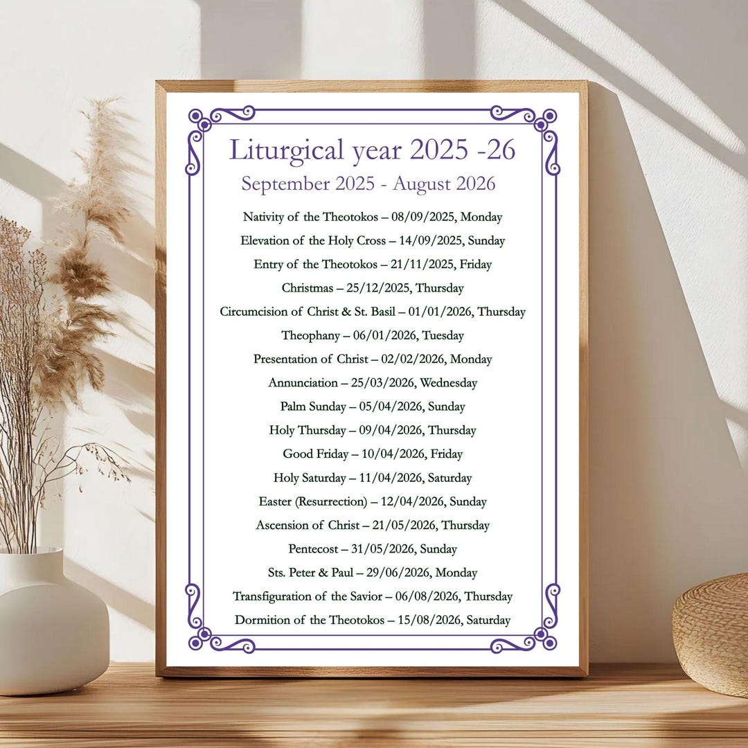Orthodox Christian Liturgical Calendar 2025-2026: Feast Days Wall Art ...