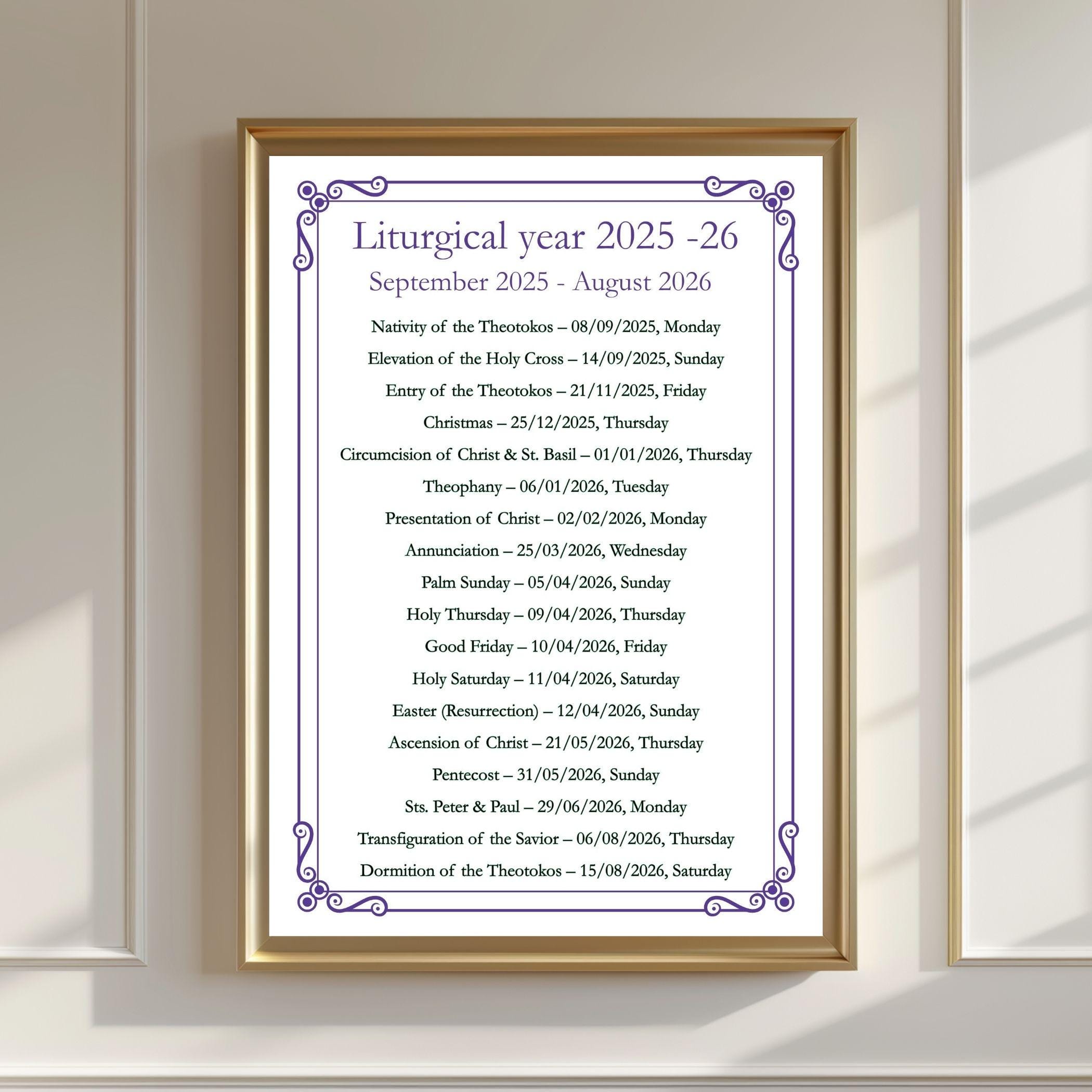 Orthodox Christian Liturgical Calendar 2025-2026: Feast Days Wall Art ...