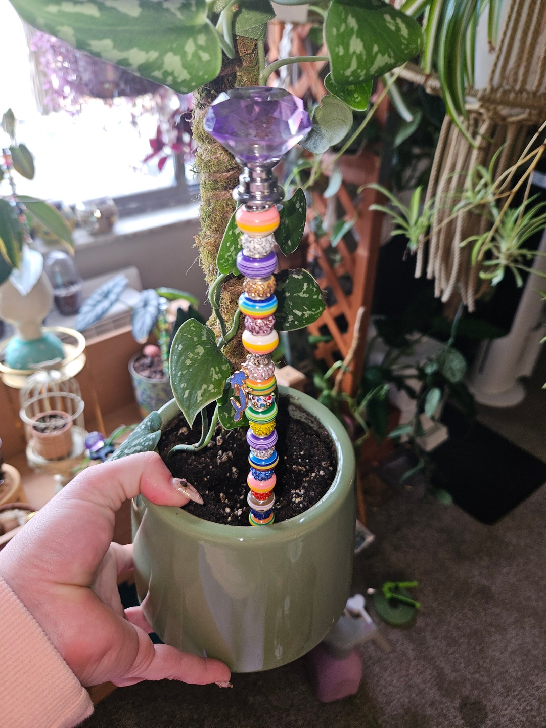 13" Hand Beaded Metal Plant Stake/fairy Stake/garden Stake "purple Rain ...