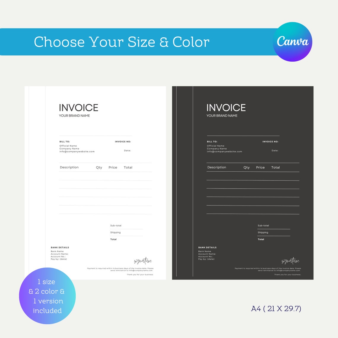 Excel Receipt Template Printable Invoice Template Letterhead - Etsy