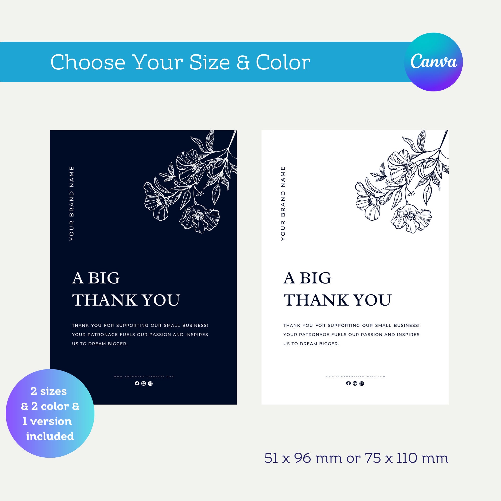 Editable Matching Thank You Card Template Printable With Canva Custom ...