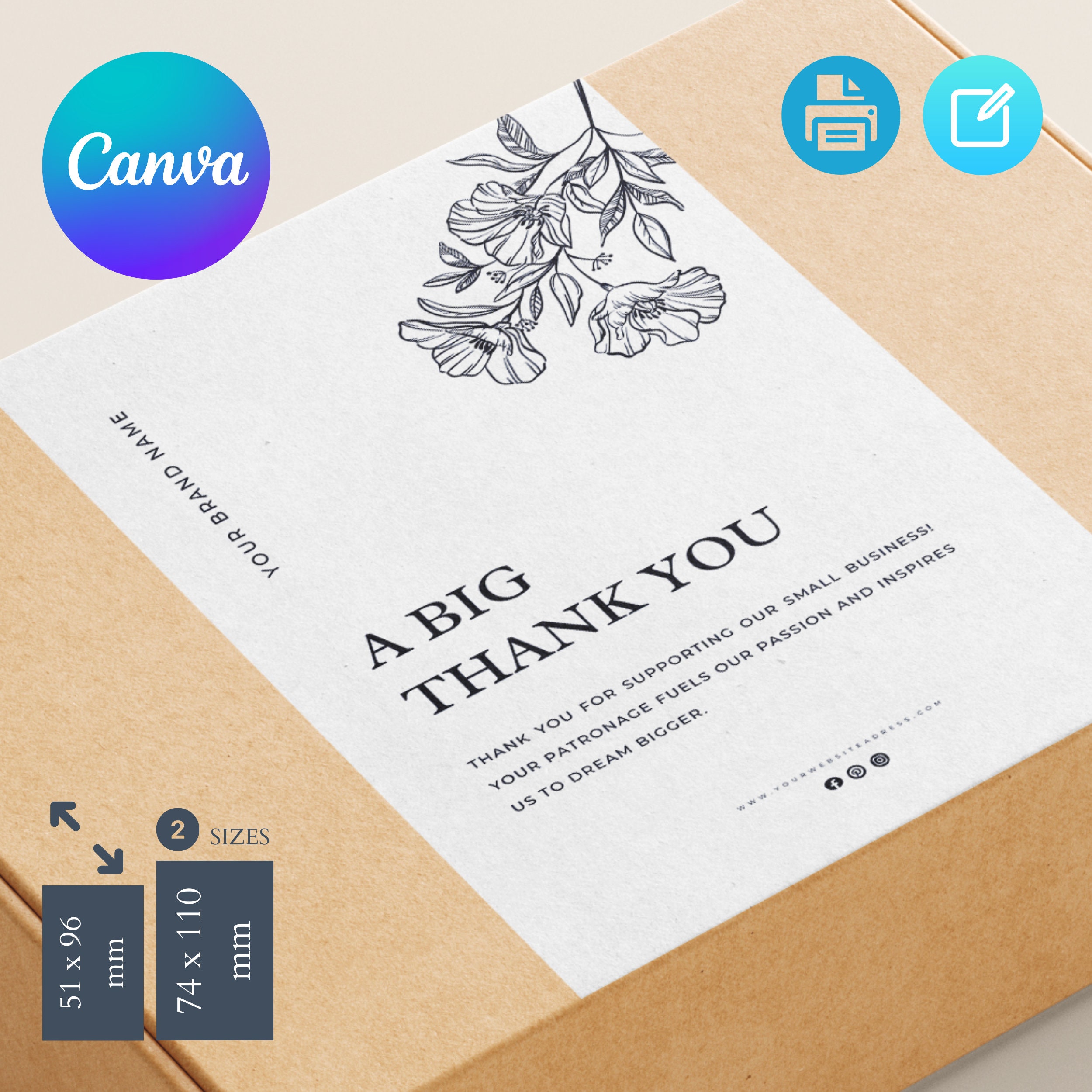 Editable Matching Thank You Card Template Printable With Canva Custom ...