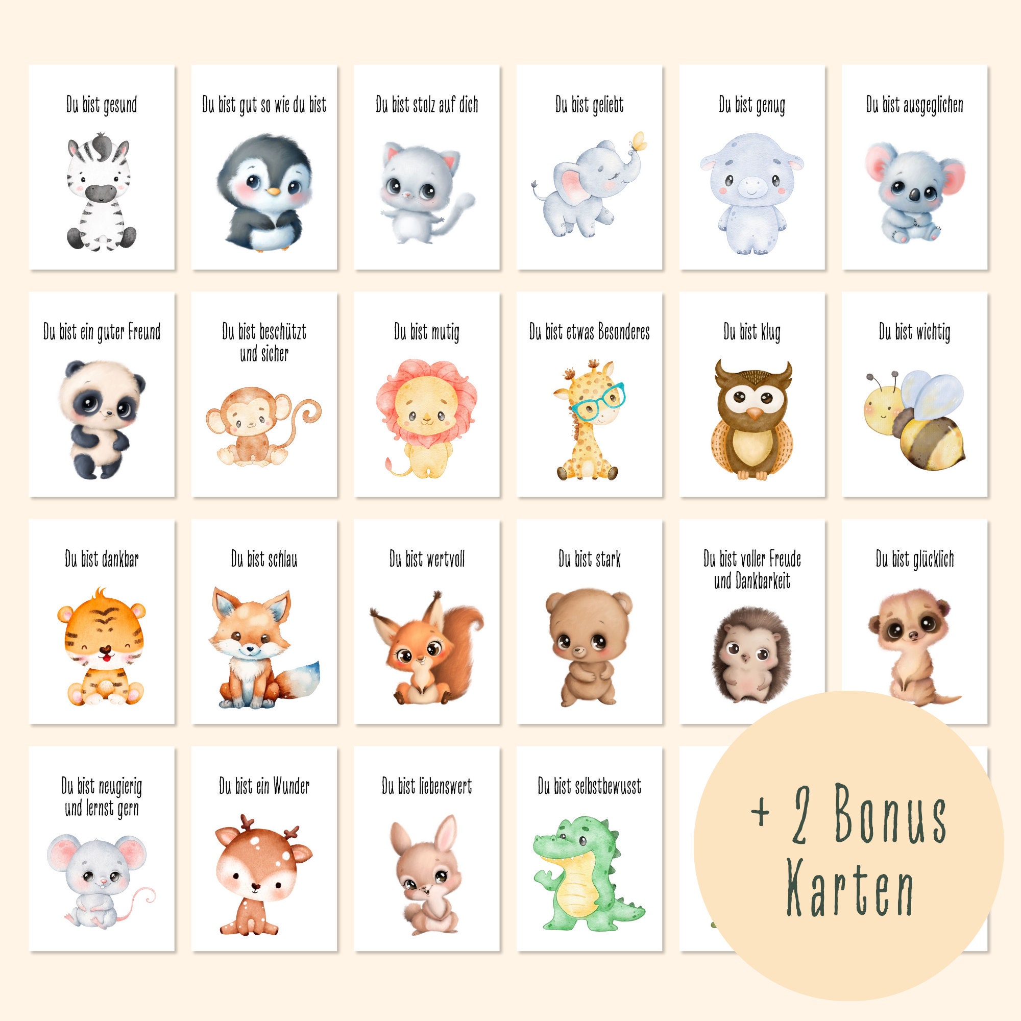 26 Animal Affirmation Cards for Children Motivational Cards - Etsy