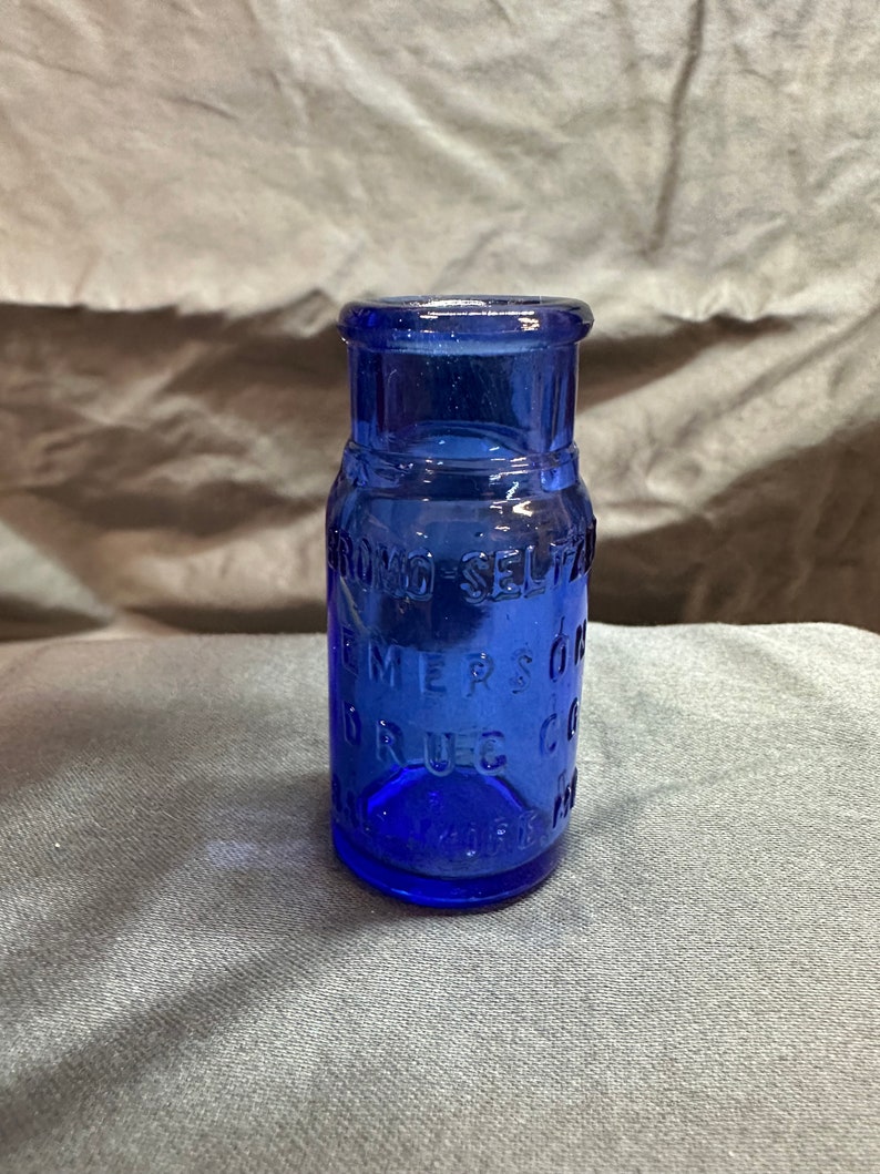 Antique Cobalt Blue Glass Bottle of Bromo-seltzer by Emerson - Etsy