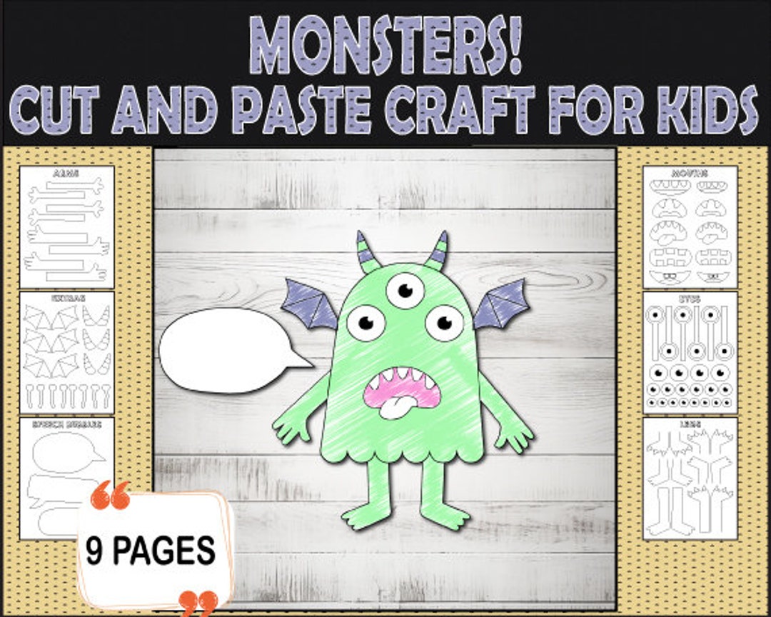 Monsters Cut and Paste Craft Writing for Kindergarten Kids - Etsy