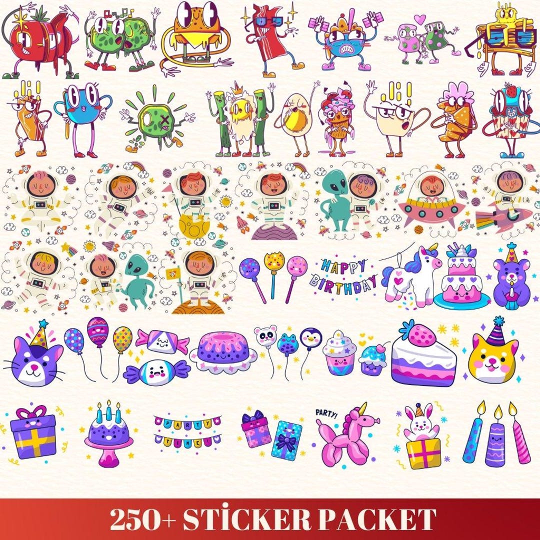 250+ Stickers Printable Digital Sticker Pack 25 Different Topics | PNG ...