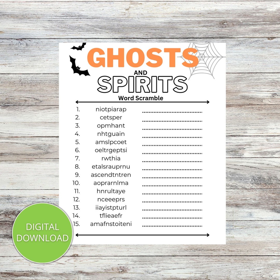 Ghost and Spirits Word Scramble Game Halloween Themed Perfect for Ages ...