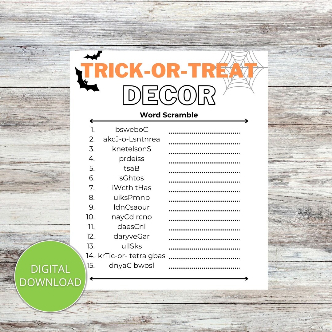 Trick-or-treat Decor Word Scramble Game Halloween Themed Perfect for ...