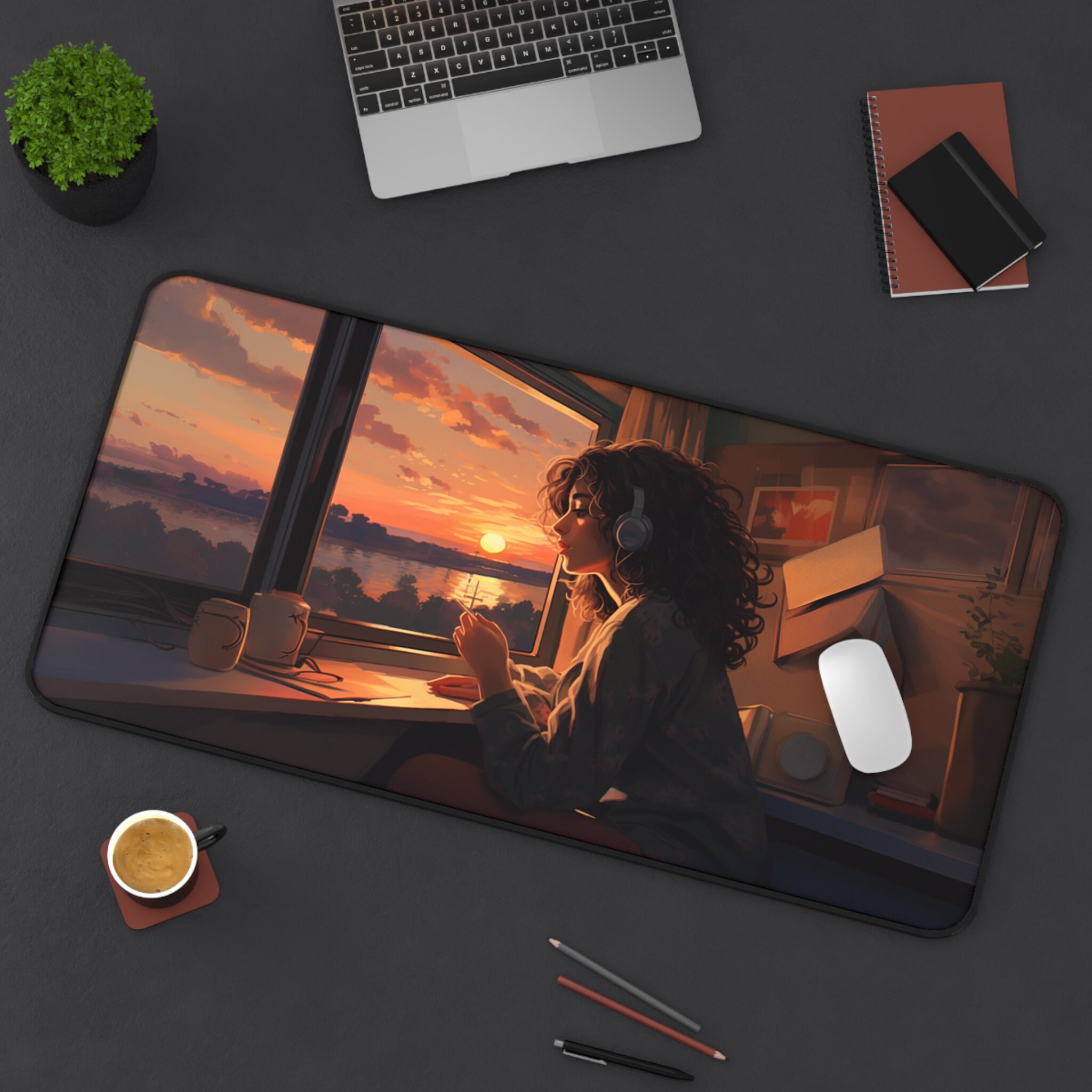 Cute Lofi Girl Sunset Mouse Mat Lofi Desk Mat Sunset Mouse - Etsy
