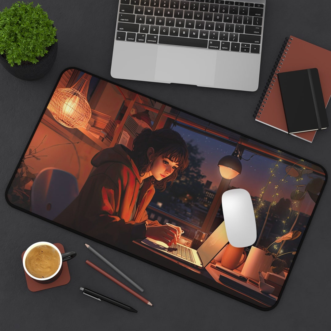 Lofi Mouse Mat, Cute Lofi Girl Desk Mat, Lofi Girl Mouse Pad, Lofi Desk ...