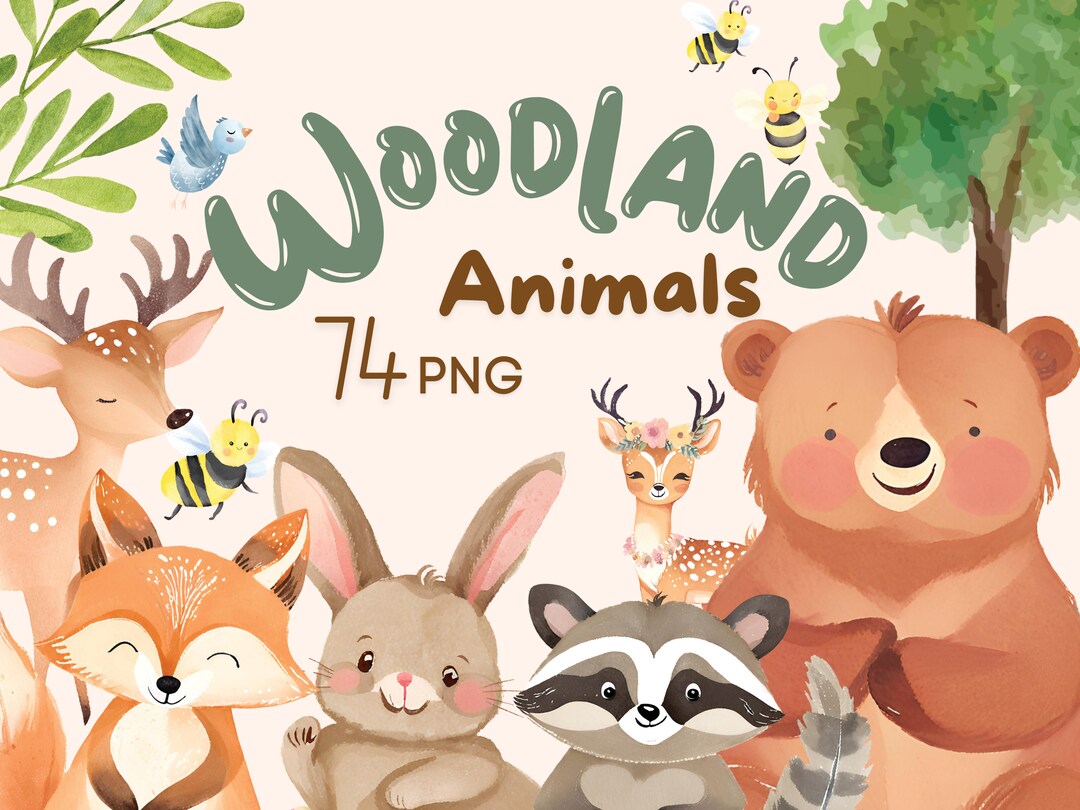 Woodland Animals Watercolor Clipart Bundle Card Making Cute Boho Doodle ...