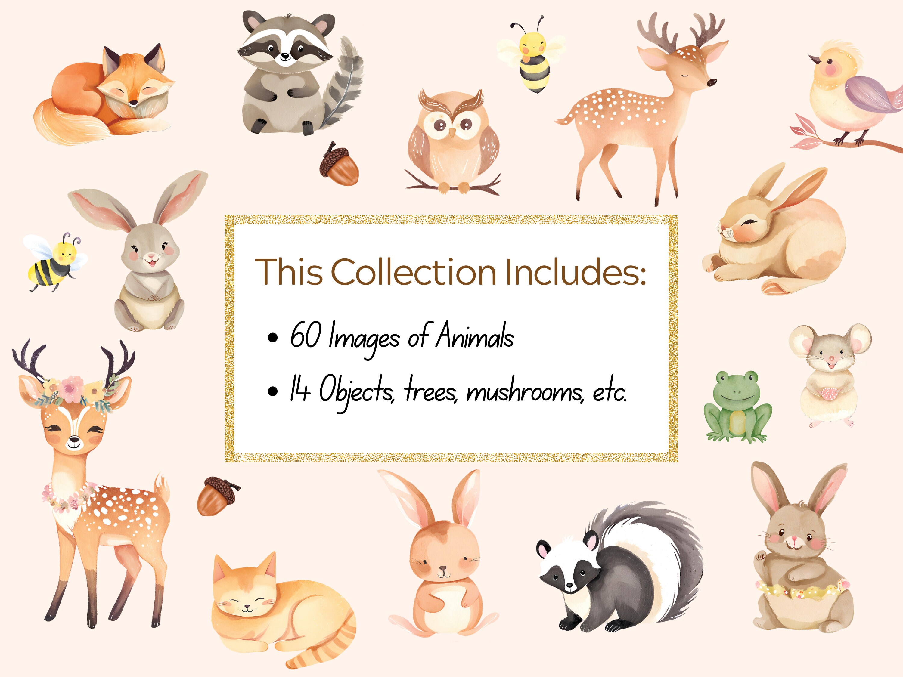 Woodland Animals Watercolor Clipart Bundle Card Making Cute Boho Doodle ...
