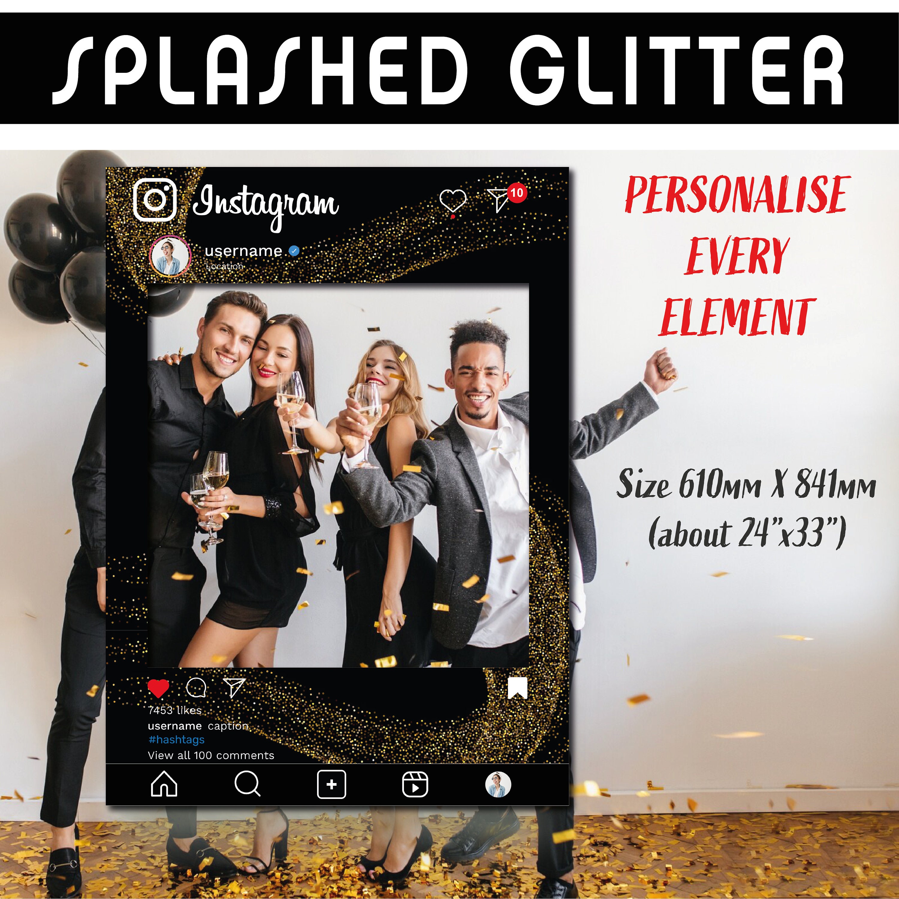 Glittered Instagram Selfie Frame Personalised Custom Photo Board Social ...