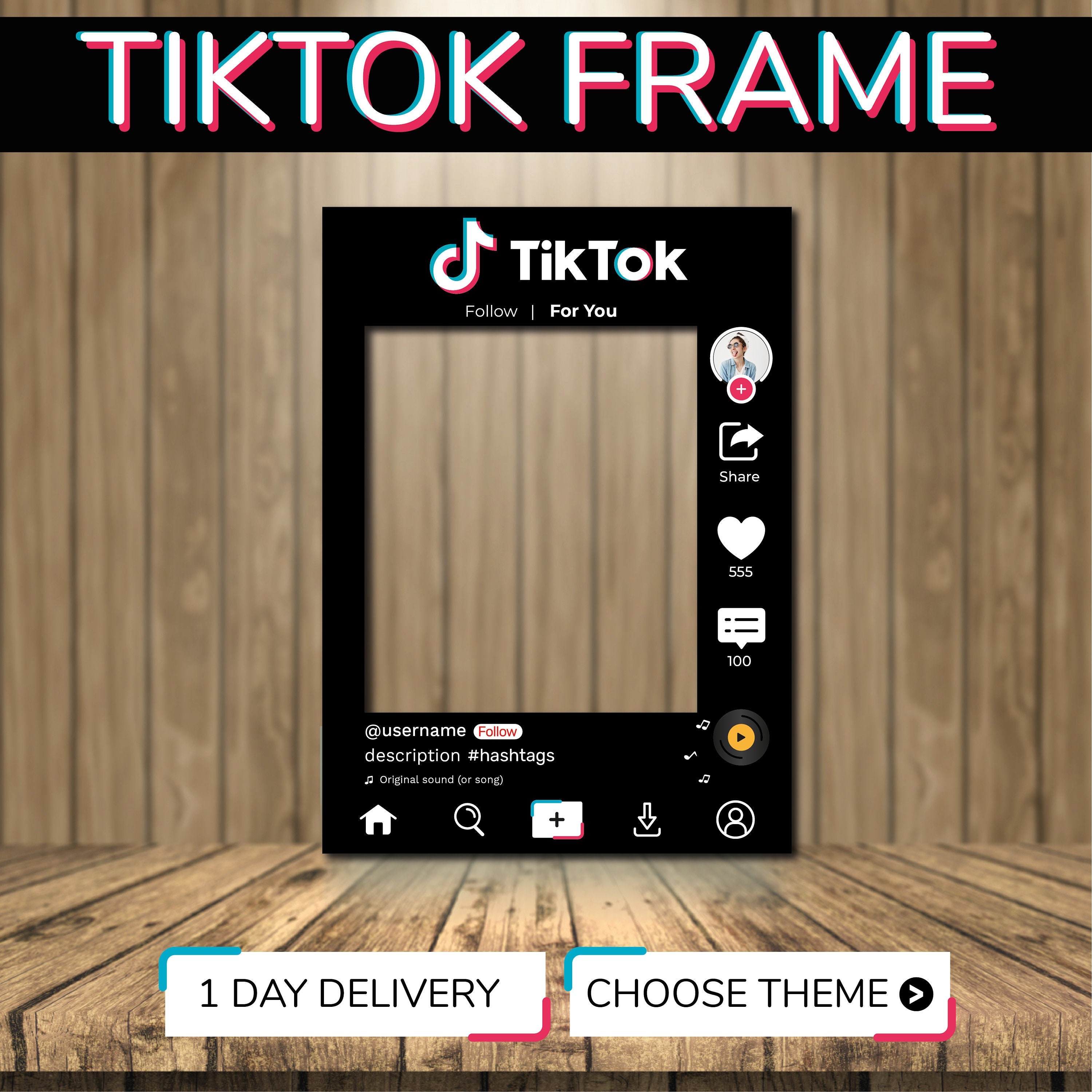 Personalised Tiktok Selfie Frame Custom Photo Board Social Media Booth ...